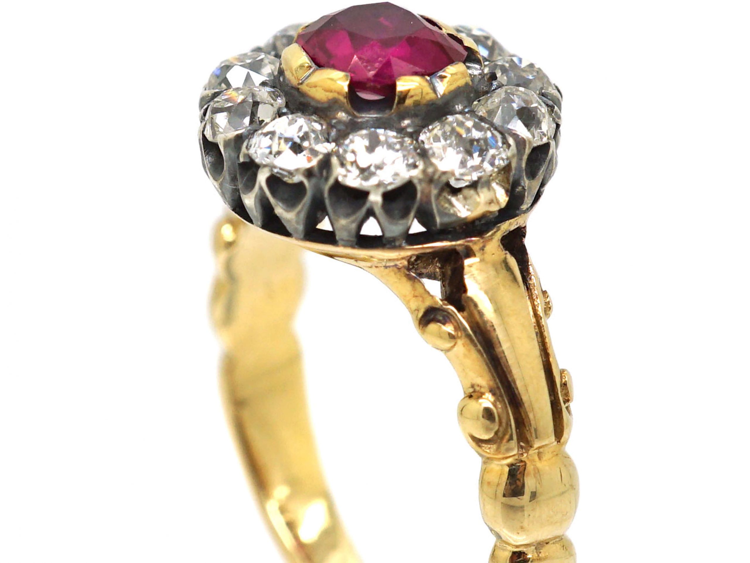 Victorian 18ct Gold, Ruby & Diamond Cluster Ring (47Y) | The Antique Jewellery Company