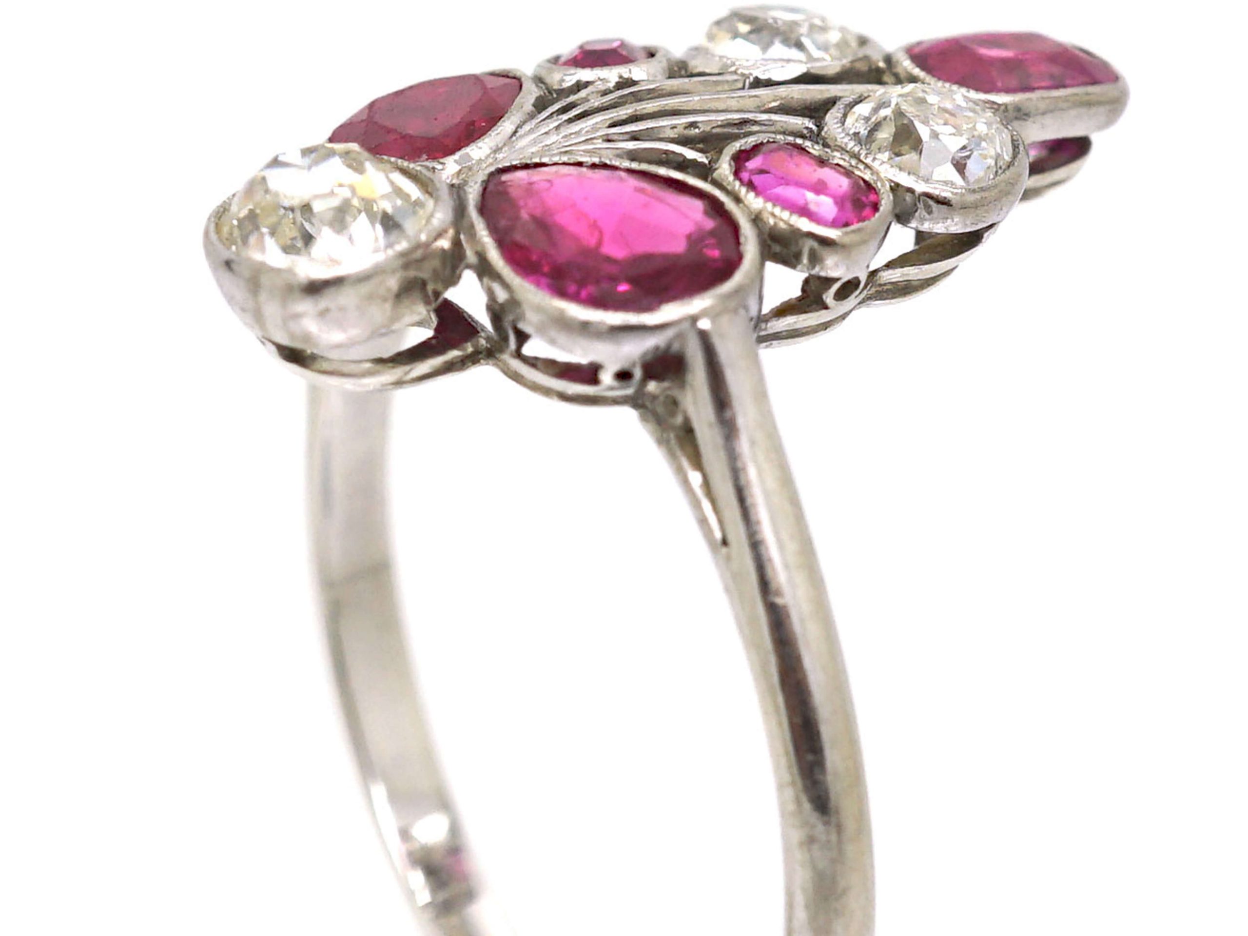 Early 20th Century Platinum, Burma Ruby & Diamond Flower Spray Ring ...