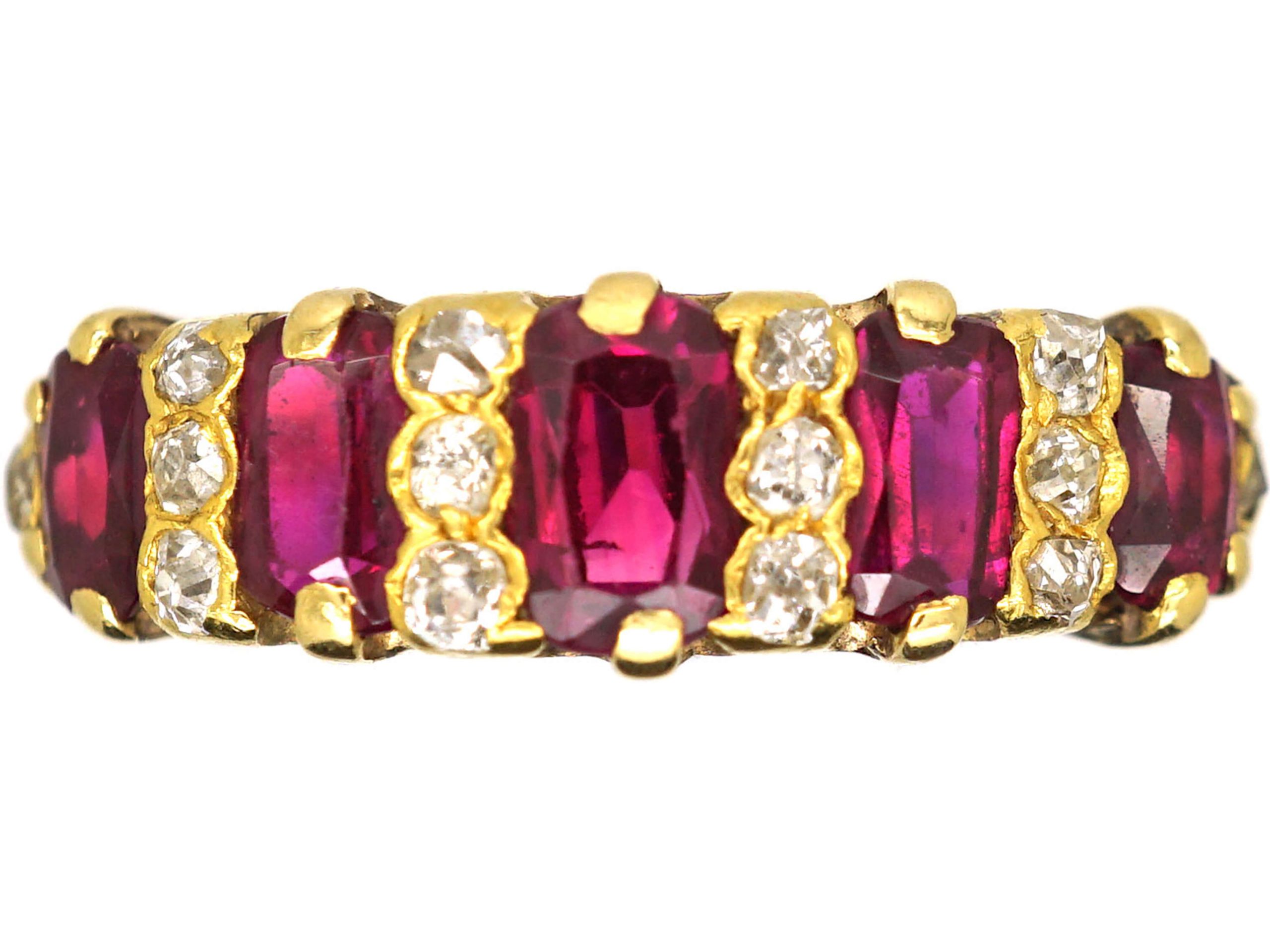Edwardian 18ct Gold, Five Stone Ruby & Diamond Ring (34Y) | The Antique Jewellery Company