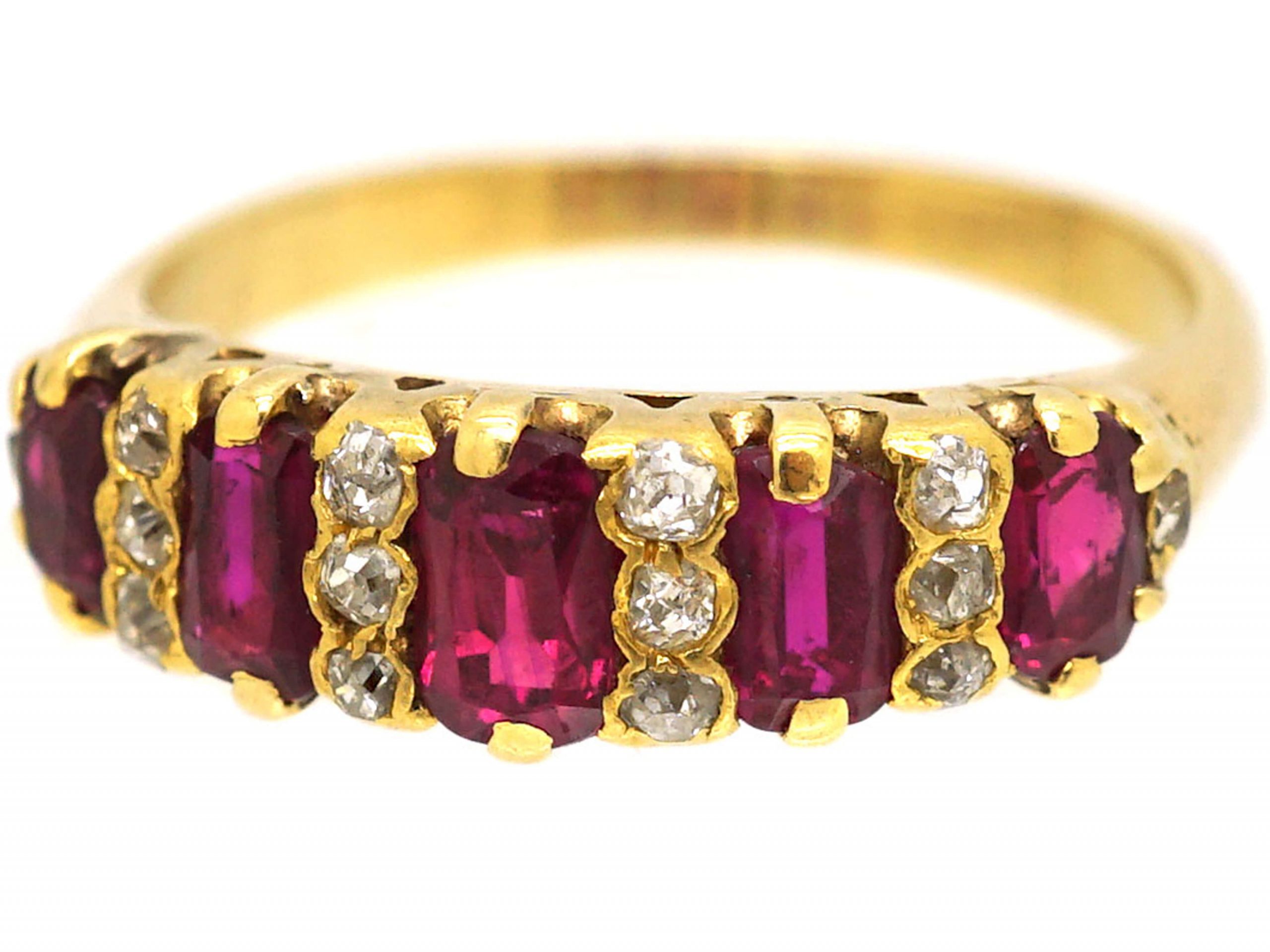 Edwardian 18ct Gold, Five Stone Ruby & Diamond Ring (34Y) | The Antique Jewellery Company