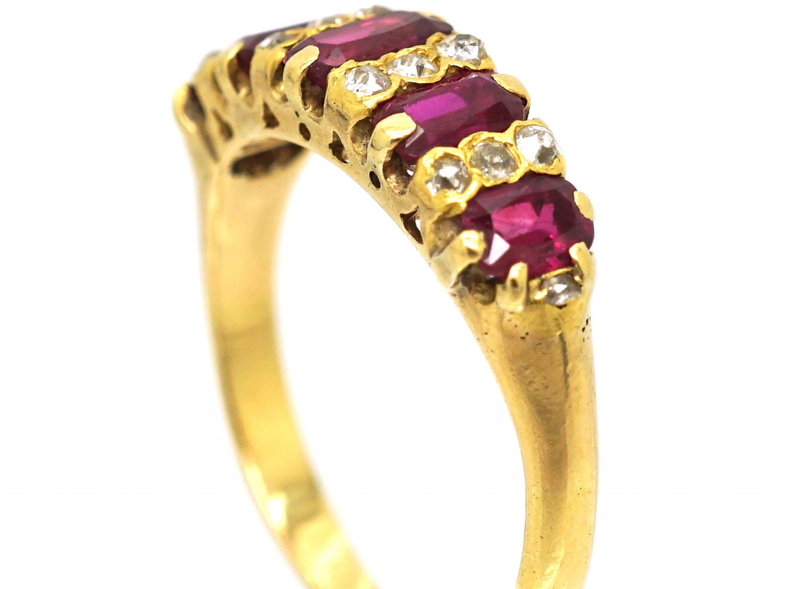 Edwardian 18ct Gold, Five Stone Ruby & Diamond Ring (34Y) | The Antique Jewellery Company