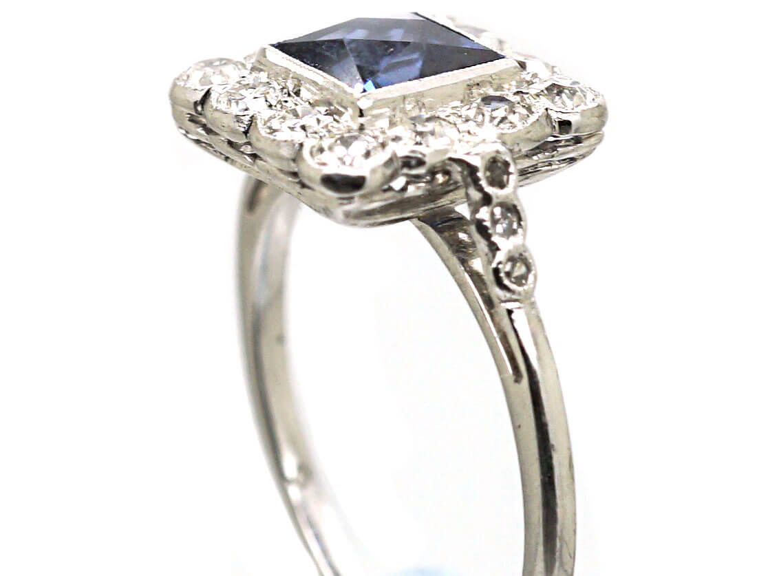 Early 20th Century 18ct White Gold & Platinum Square Ring set with a ...