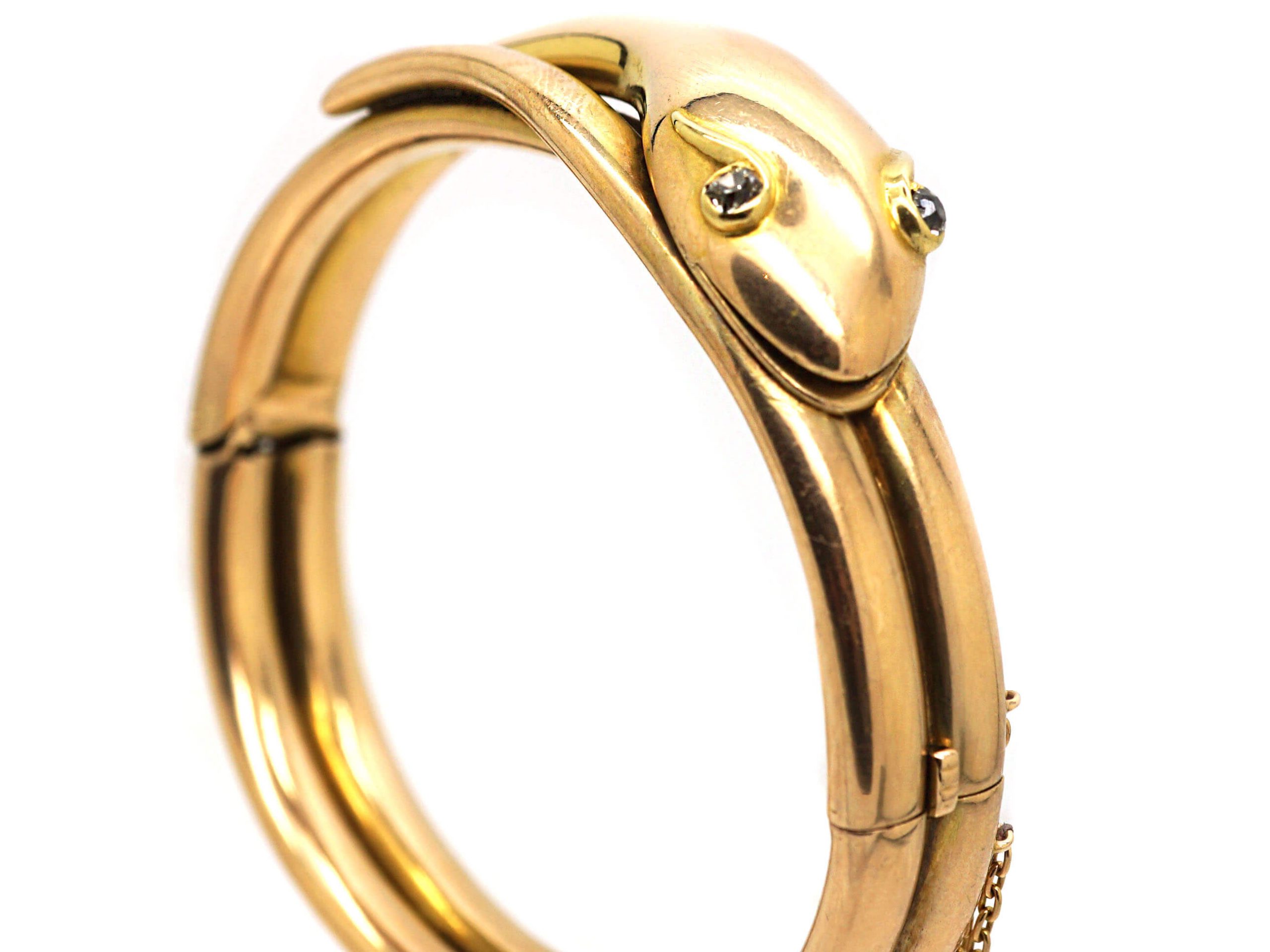 Victorian 15ct Gold Snake Bangle with Diamond Eyes (39Y) | The Antique ...