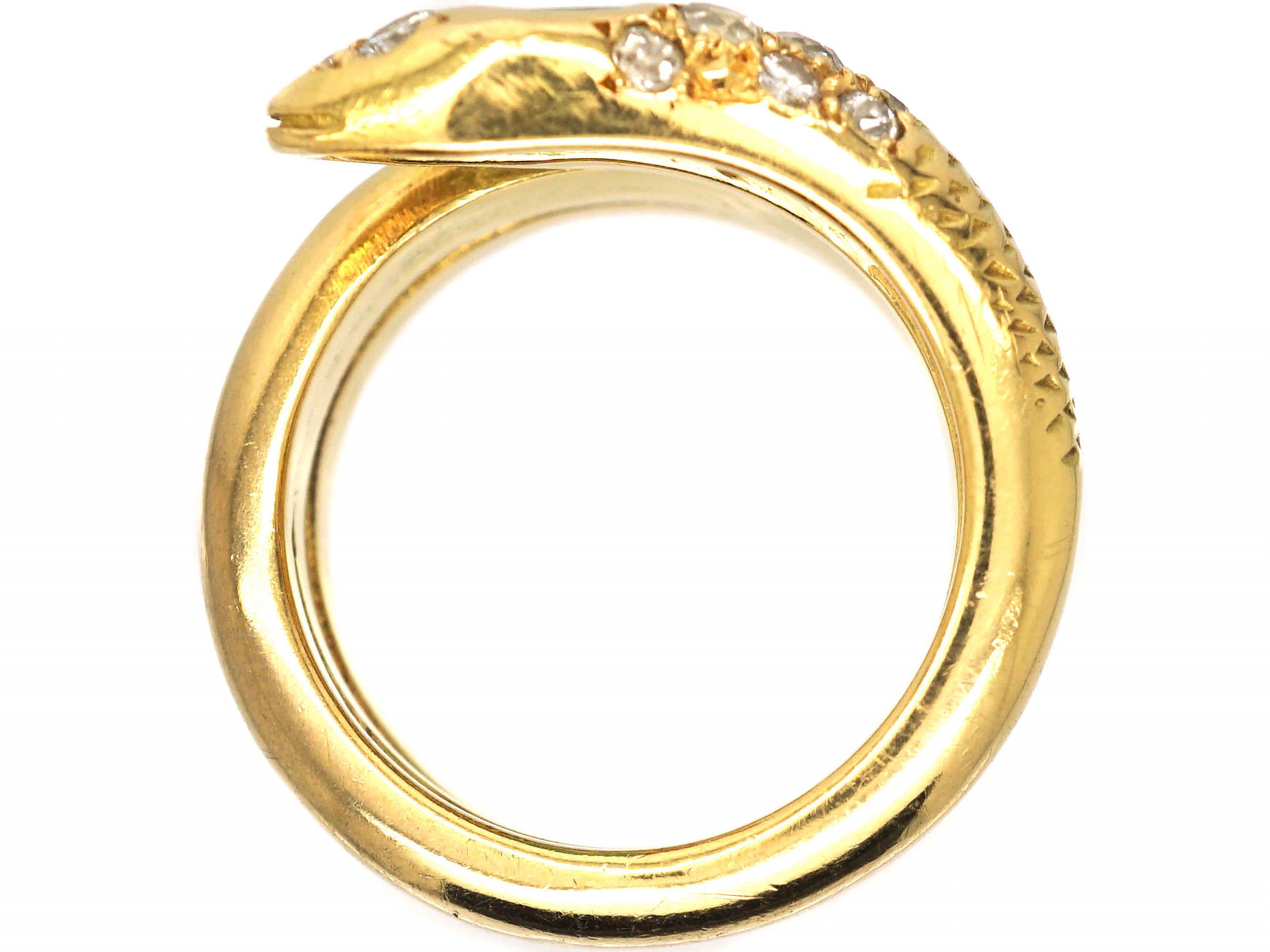French 18ct Gold Snake Ring set with an Emerald & Diamonds (177Y) | The ...