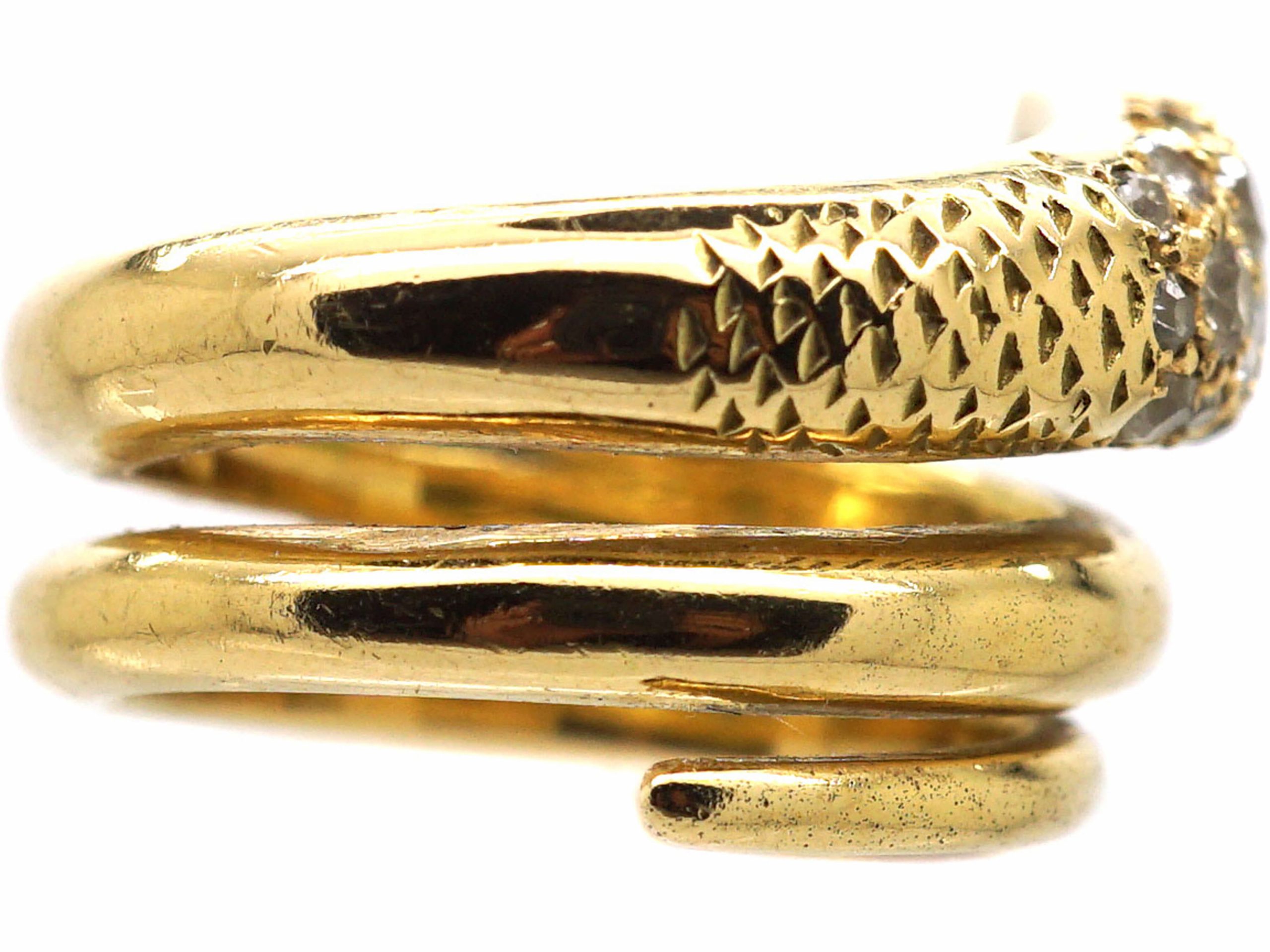 French 18ct Gold Snake Ring set with an Emerald & Diamonds (177Y) | The ...