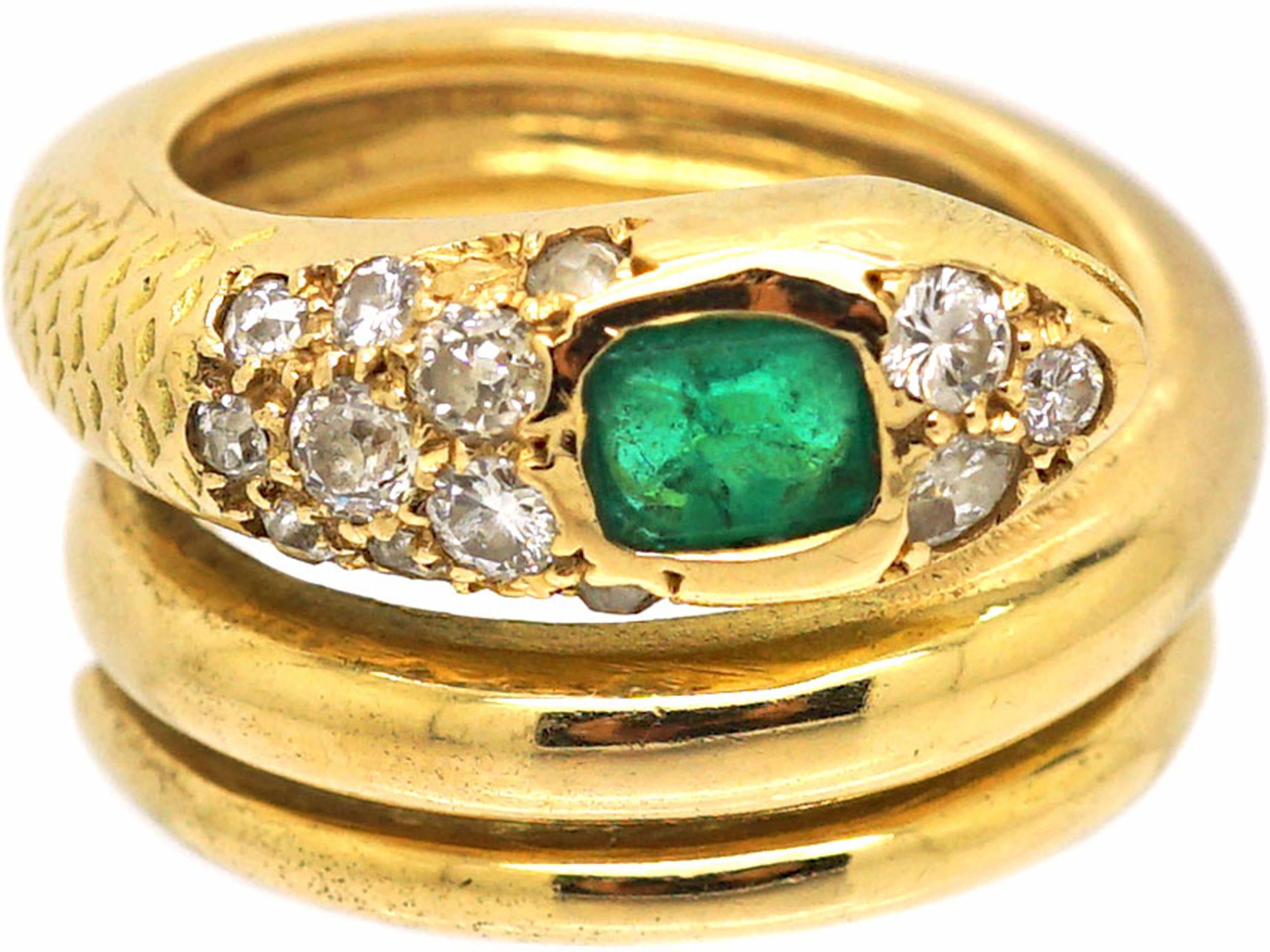 French 18ct Gold Snake Ring set with an Emerald & Diamonds (177Y) | The ...