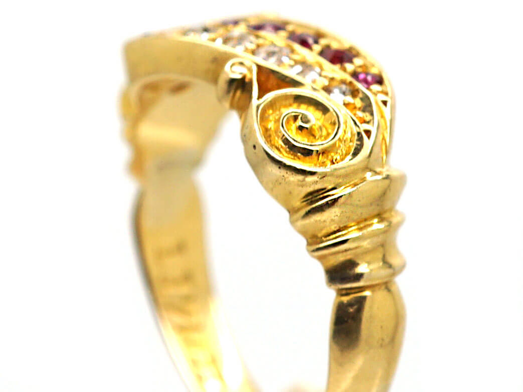 Edwardian 18ct Gold, Ruby & Diamond Scroll Design Ring (189Y) | The ...