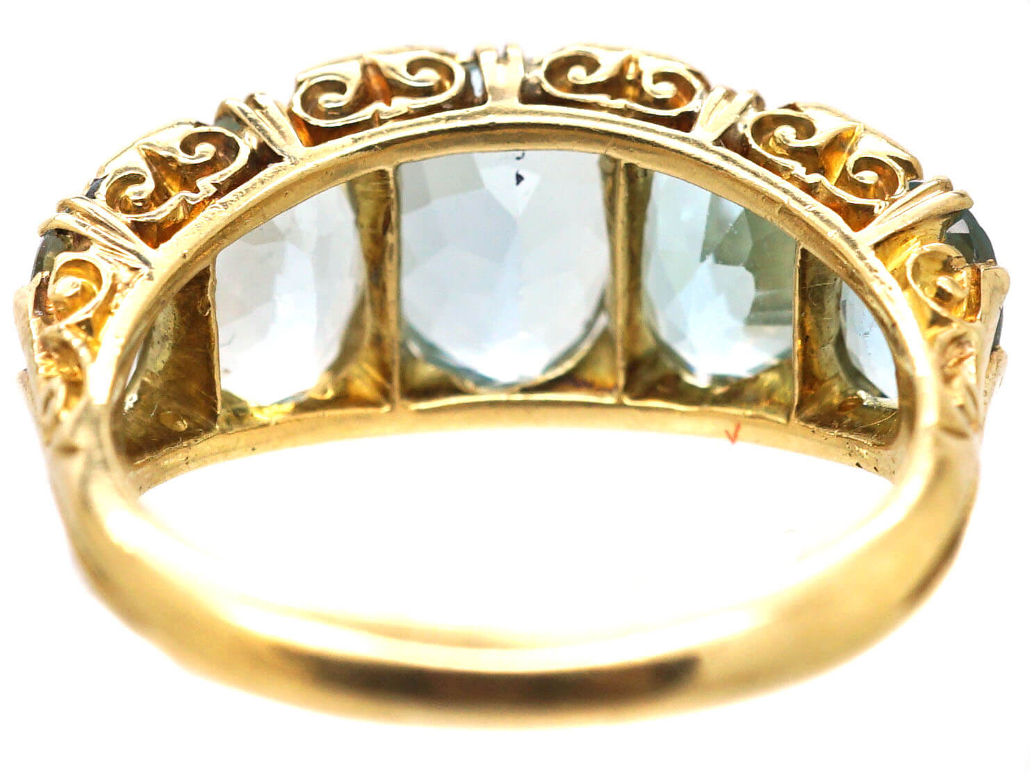 Victorian 18ct Gold, Five Stone Aquamarine Carved Half Hoop Ring with ...
