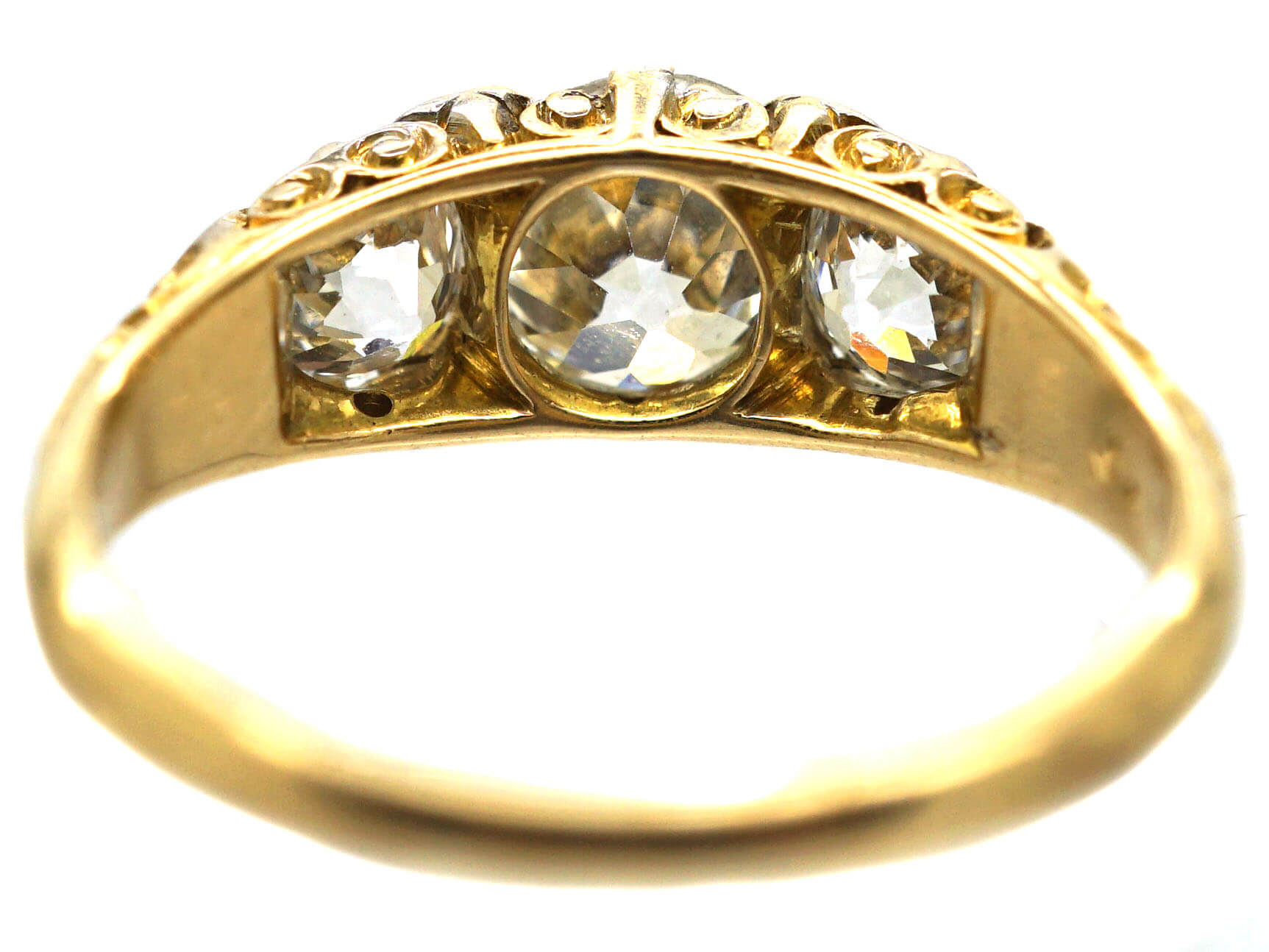 Victorian 18ct Gold Three Stone Carved Half Hoop Ring with Rose Diamond ...
