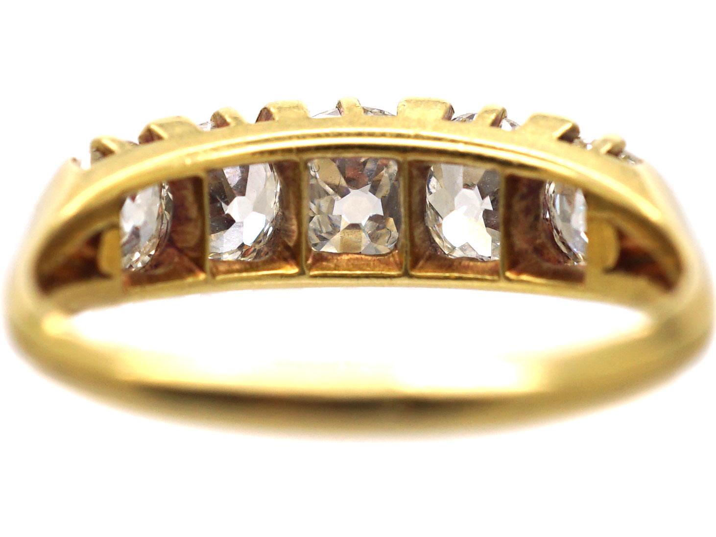 Victorian 18ct Gold & Old Mine Cut Diamond Five Stone Ring with Rose ...