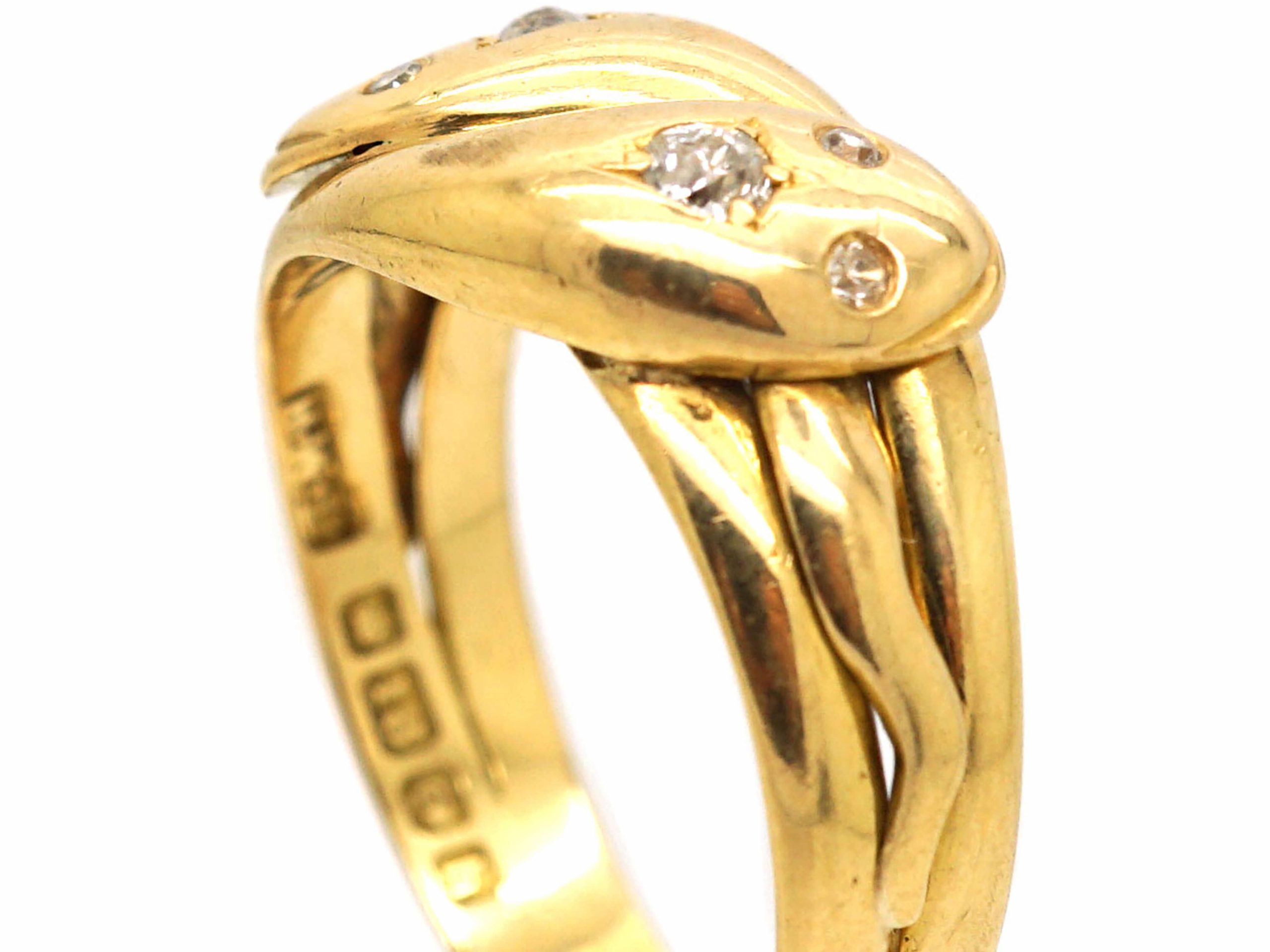 Edwardian 18ct Gold & Diamond Double Snake Ring (769X) | The Antique ...