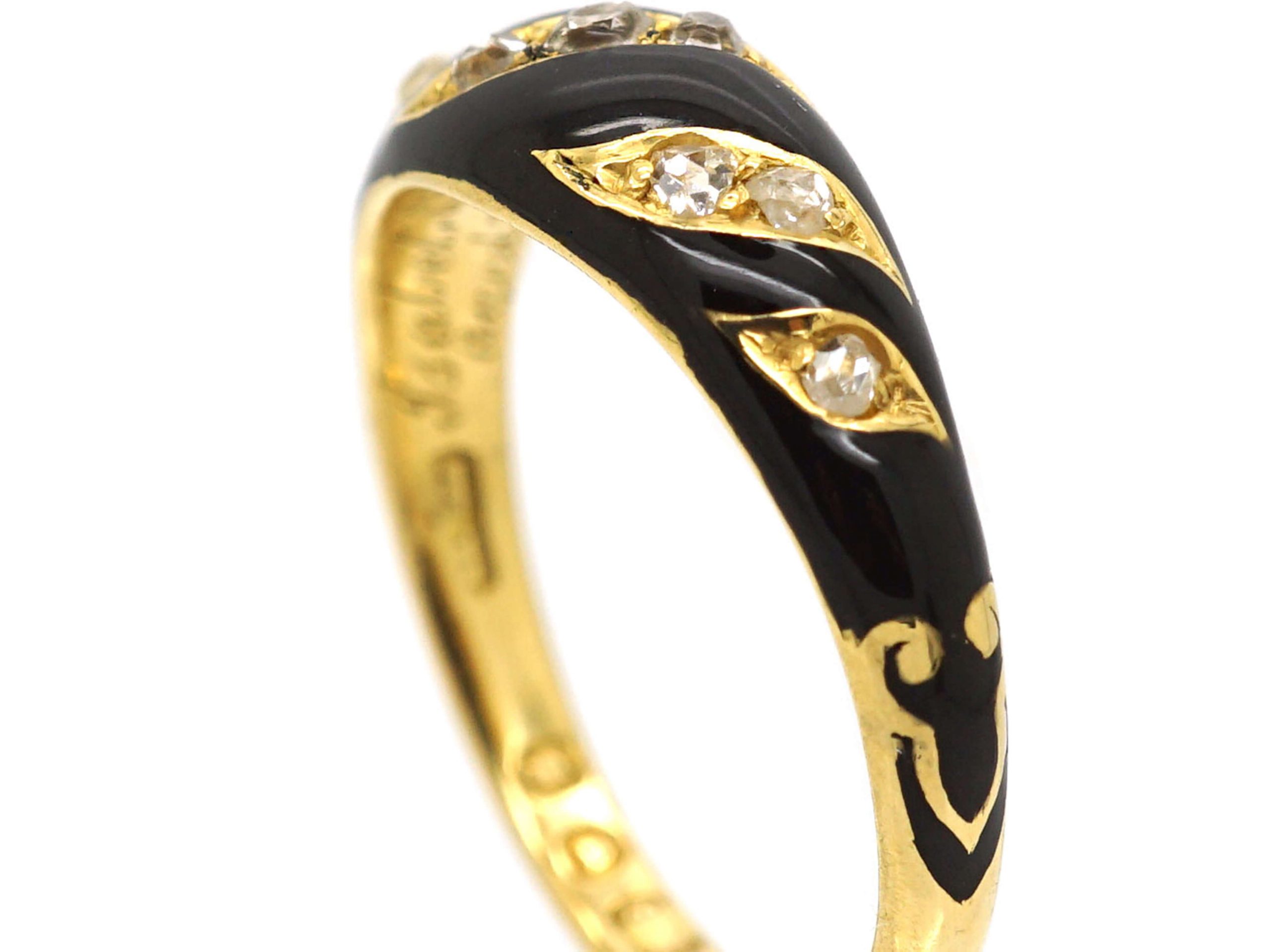 Victorian 18ct Gold Black Enamel & Diamond Ring (207Y) | The Antique ...