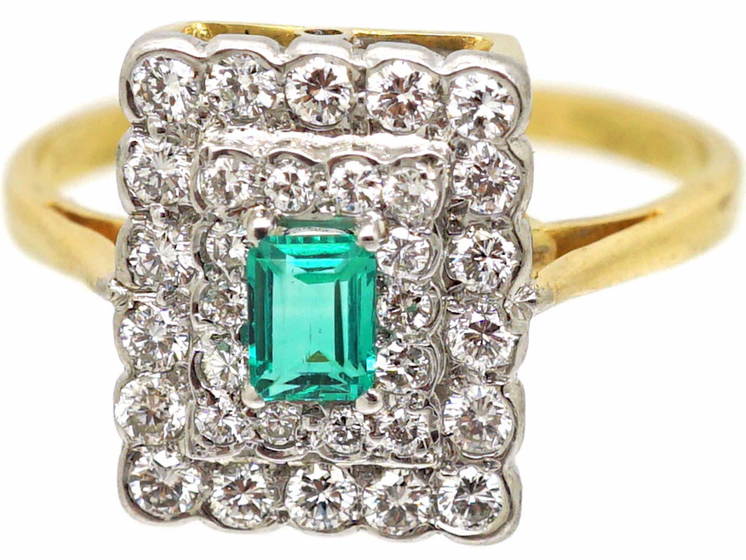 Art Deco 18ct Gold, Platinum, Emerald & Diamond Rectangular Cluster ...