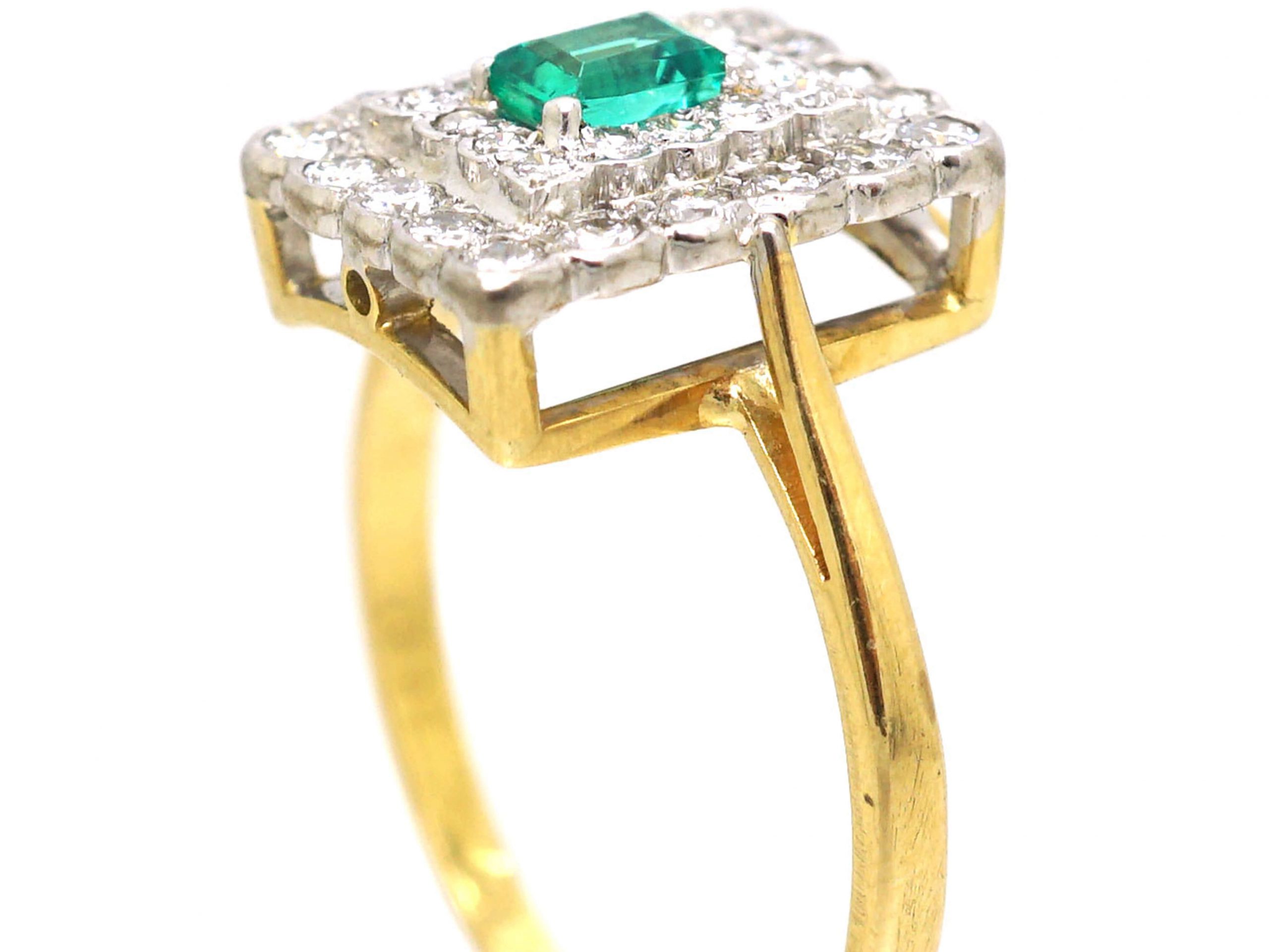 Art Deco 18ct Gold, Platinum, Emerald & Diamond Rectangular Cluster ...