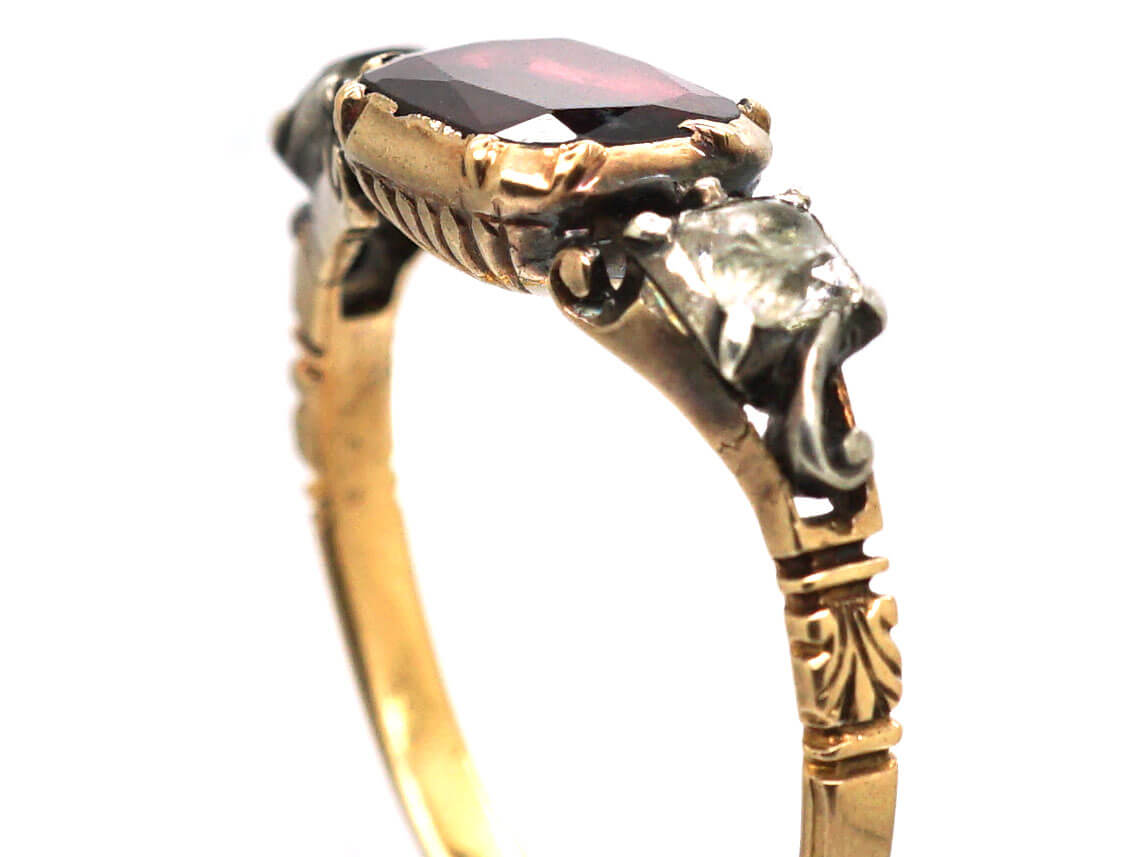 Georgian 9ct Gold & Silver, Flat Cut Garnet & Paste Ring (189W) | The ...