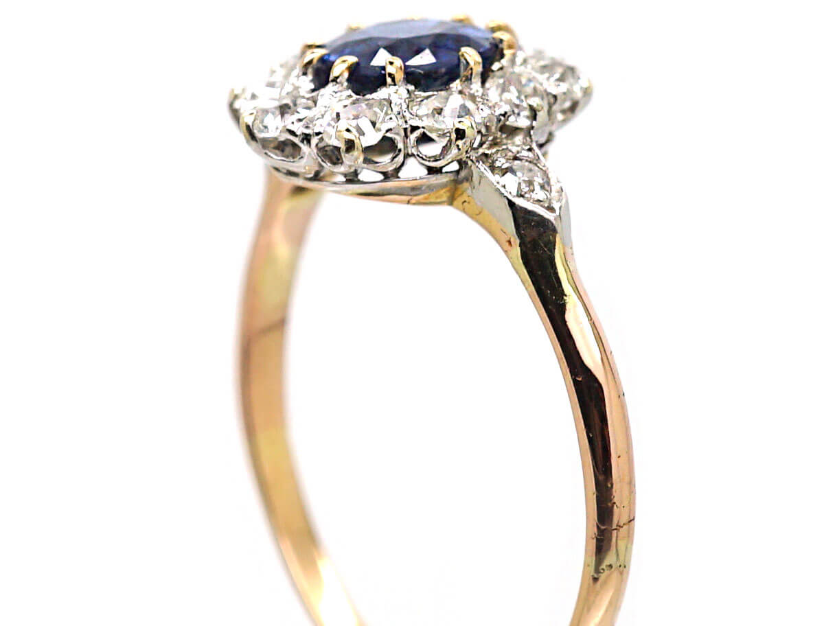Early 20th Century French Import 18ct Gold Sapphire & Diamond Cluster ...