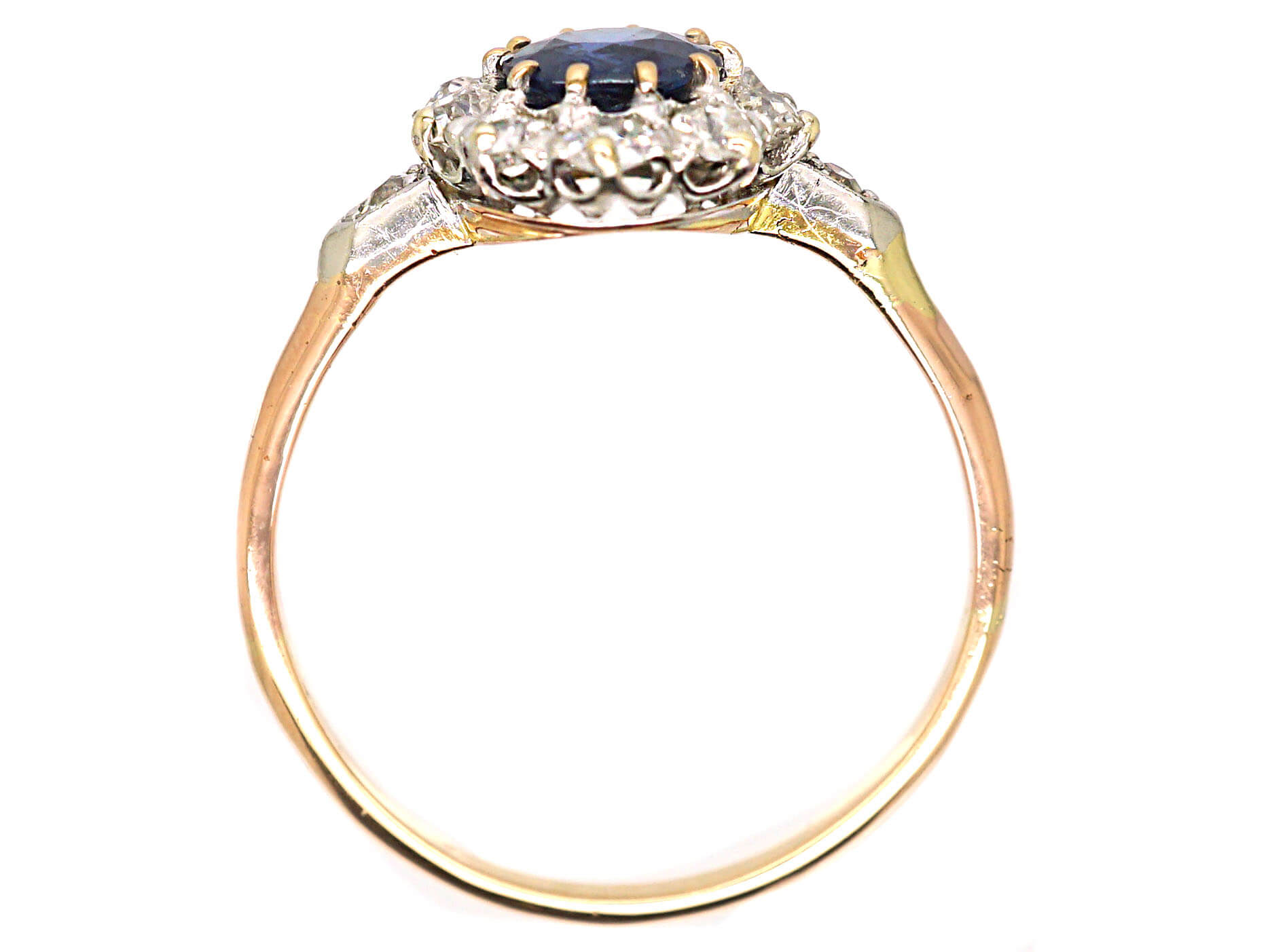 Early 20th Century French Import 18ct Gold Sapphire & Diamond Cluster ...