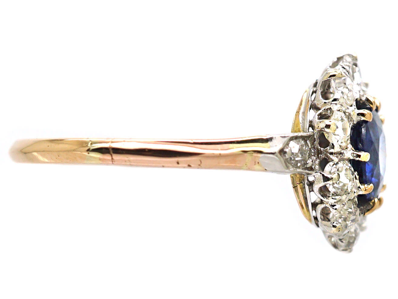 Early 20th Century French Import 18ct Gold Sapphire & Diamond Cluster ...