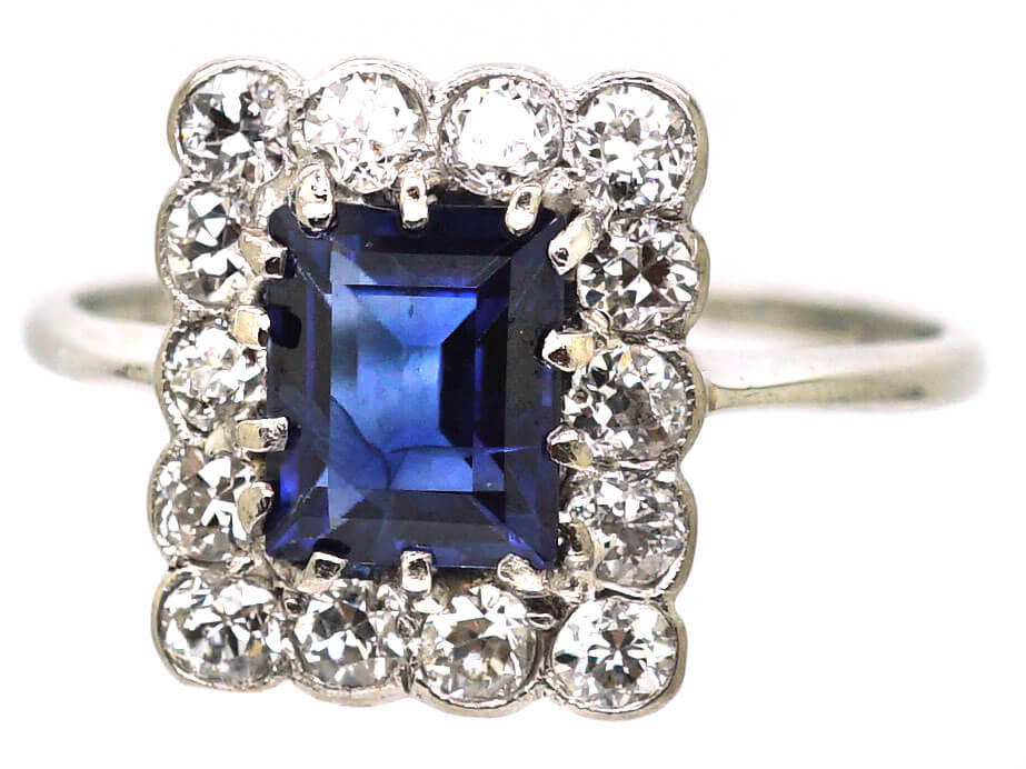 Early 20th Century Sapphire & Diamond Rectangular Ring (57Y) | The ...