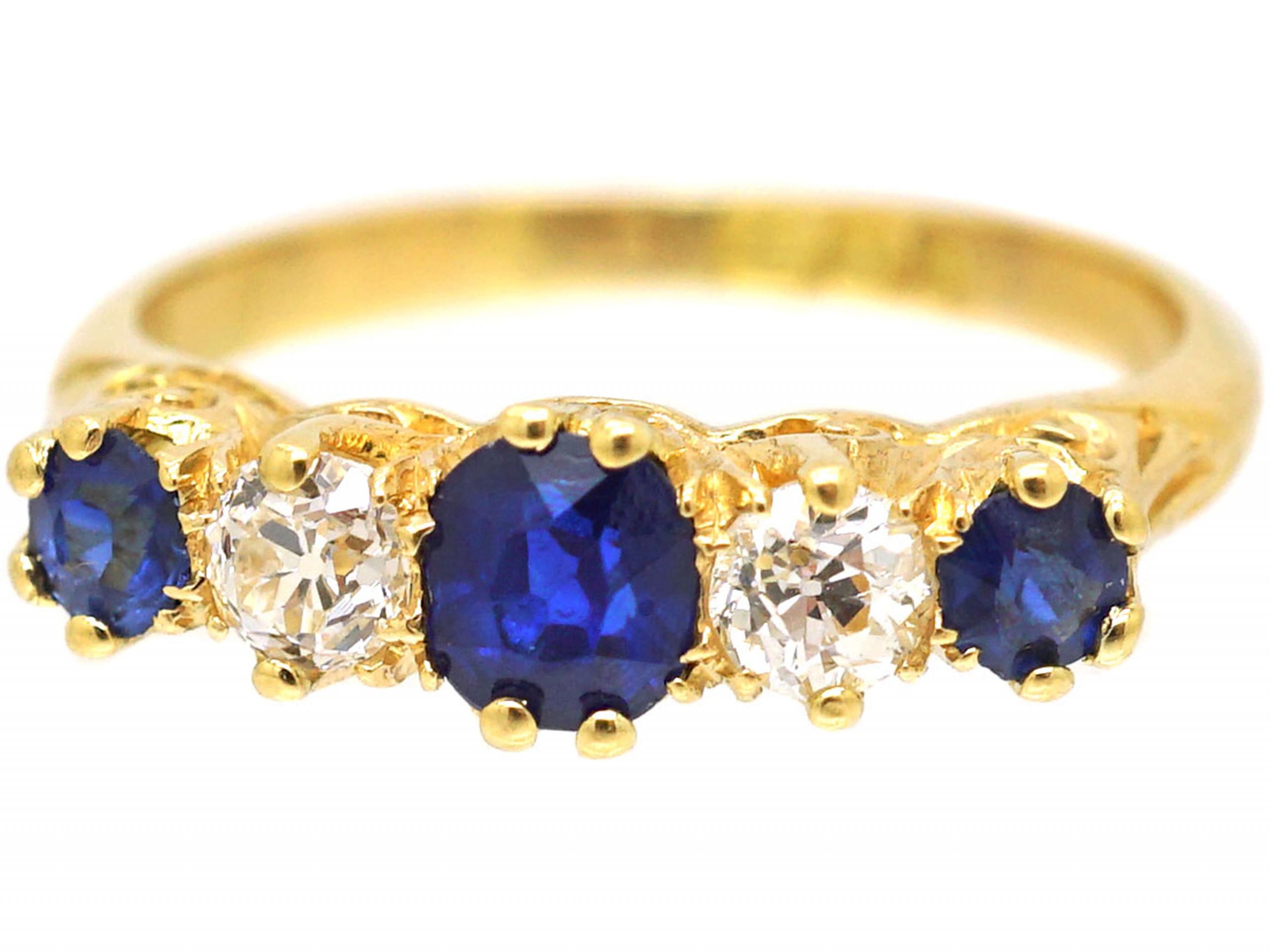 Edwardian 18ct Gold, Sapphire & Diamond Five Stone Carved Half Hoop ...