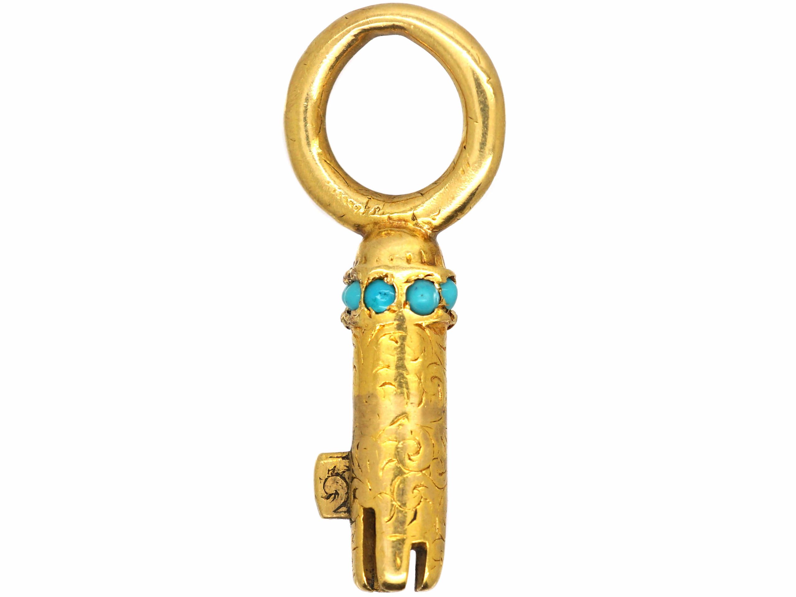 Victorian 15ct Gold Key set with Turquoise (111Y) | The Antique ...