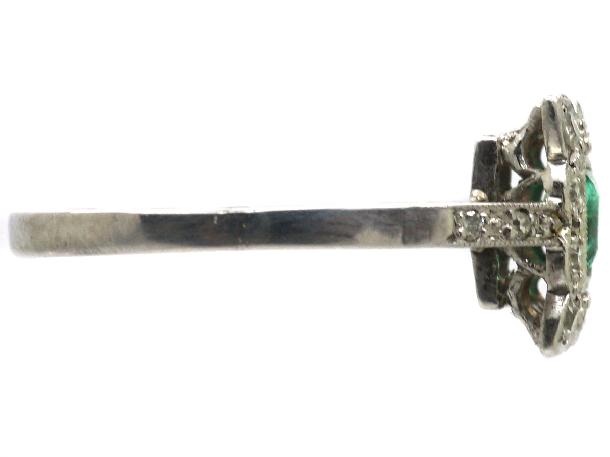Art Deco Platinum, Diamond & Emerald Rectangular Ring with Diamond set ...