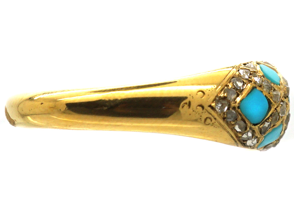 Victorian 18ct Gold Cross Cross Ring set with Turquoise & Diamonds ...