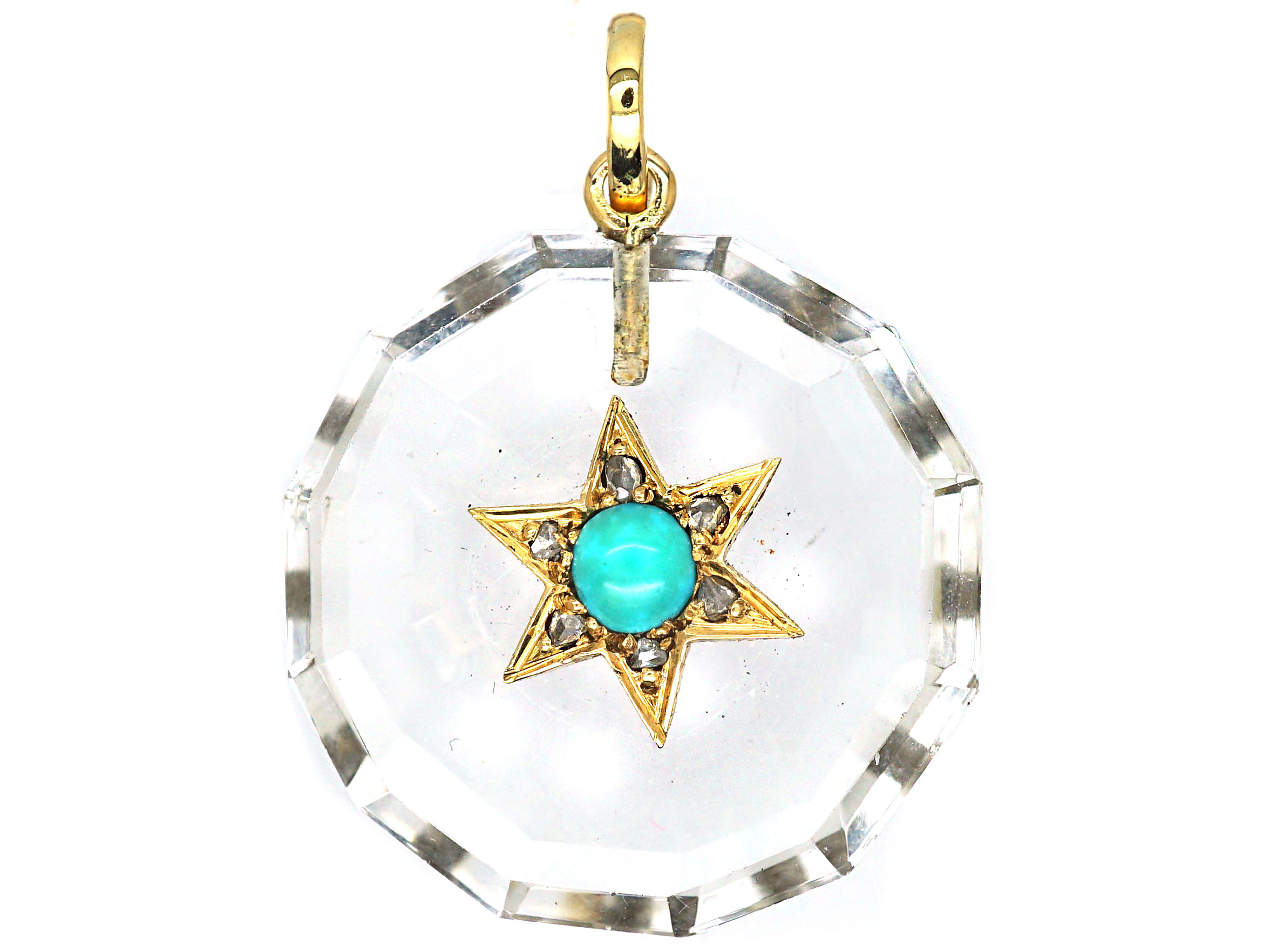 Victorian 15ct Gold & Rock Crystal Pendant with Star set with Rose ...