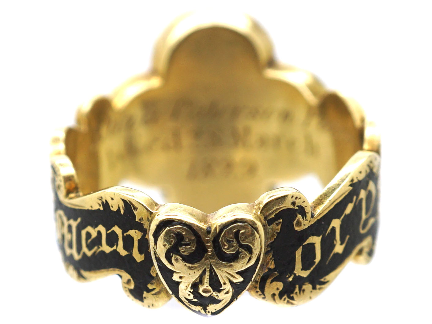 Georgian 15ct Gold & Enamel Mourning Ring with Heart on the Reverse ...