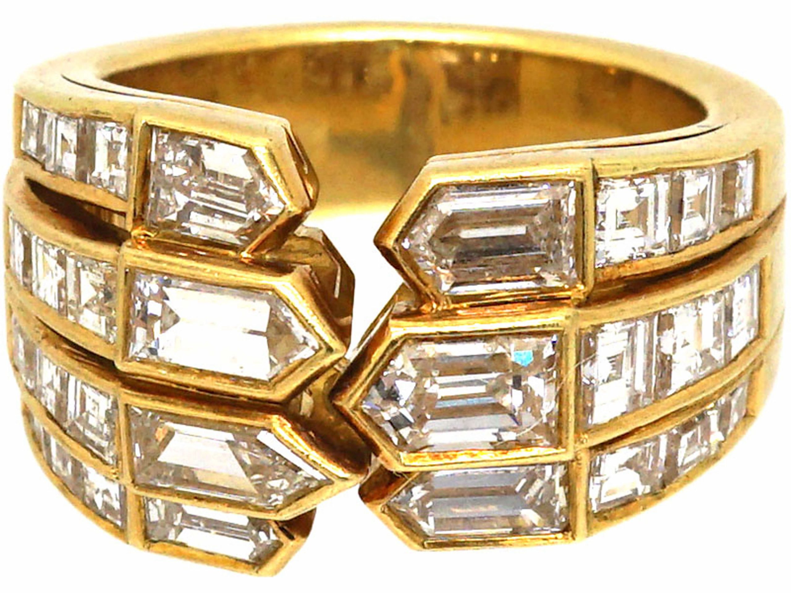 Modernist 18ct Gold Gauntlet Ring set with Princess Cut & Bullet ...