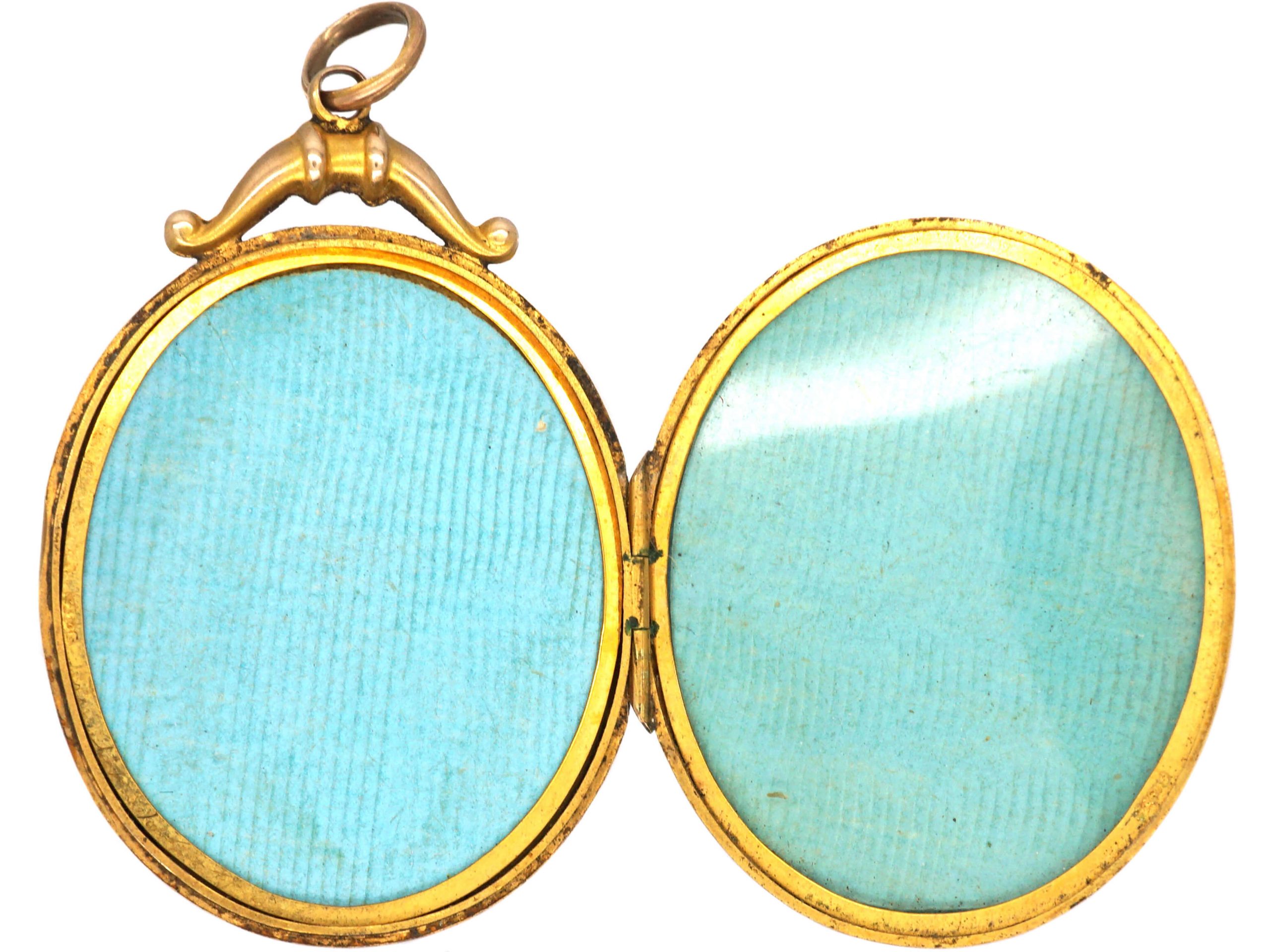 Edwardian 9ct Gold Oval Locket with Flower Motif set with garnets ...