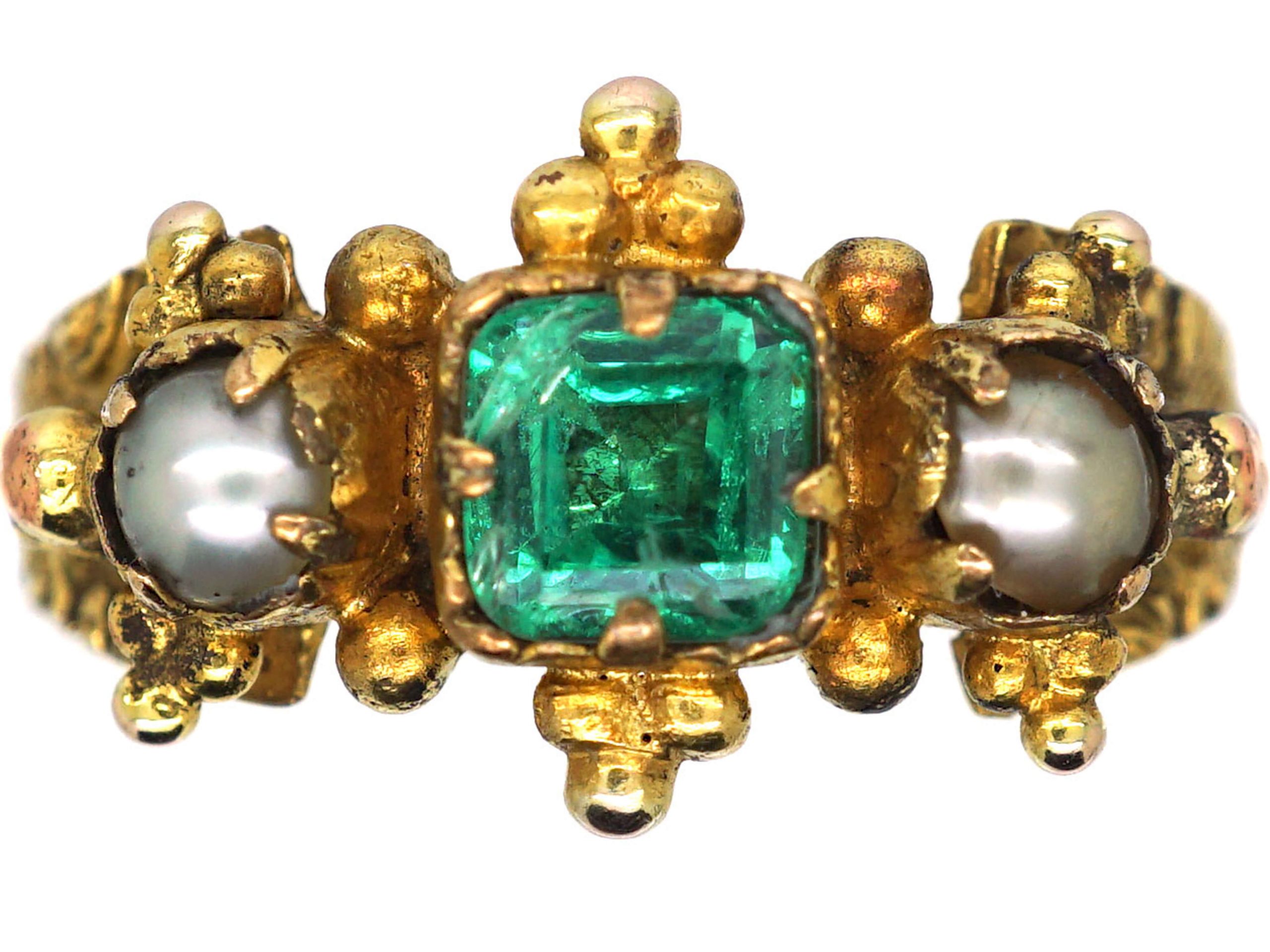 Regency 15ct Gold Ring set with Rock Crystal & Natural Pearls (925X ...