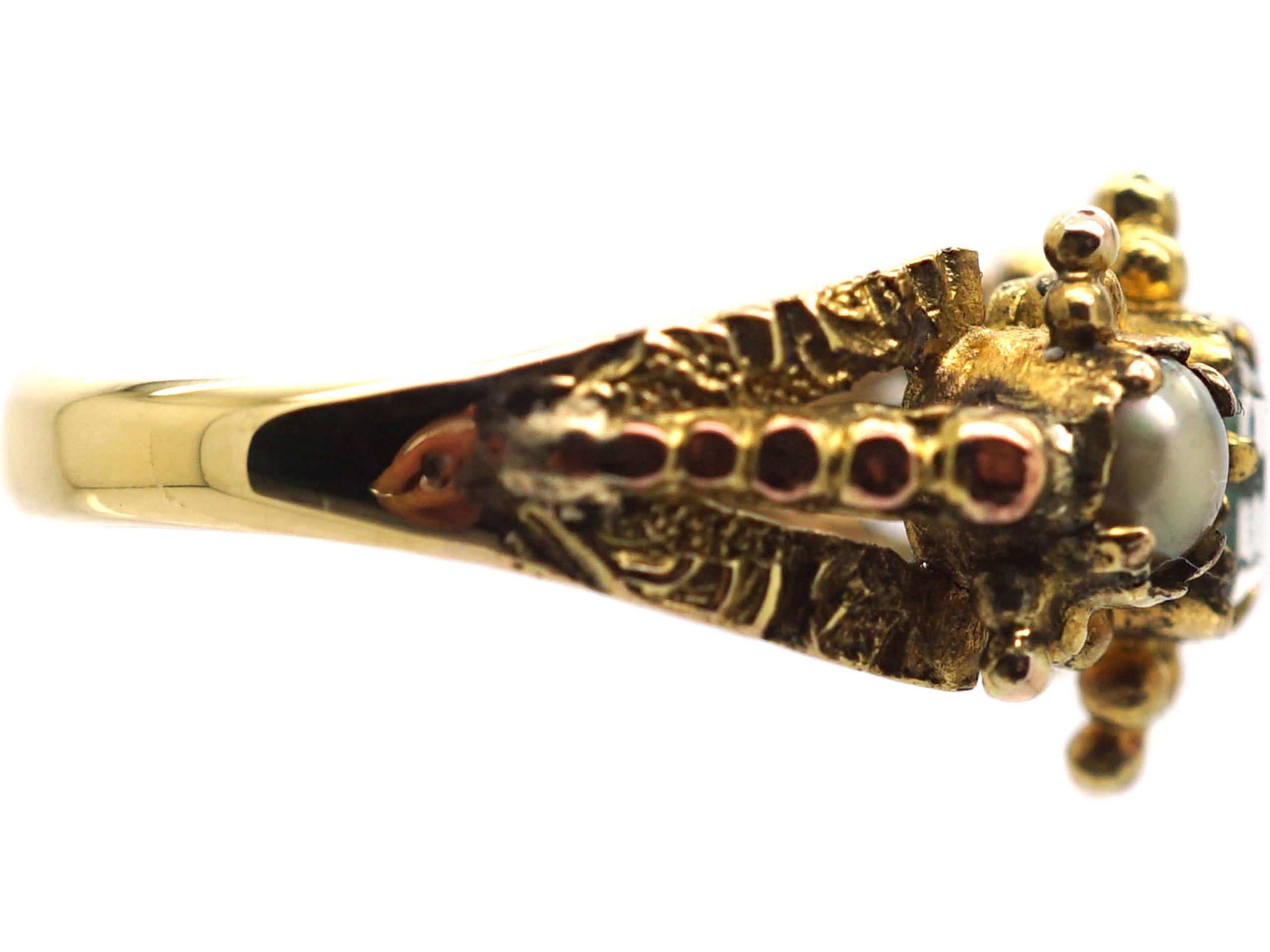 Regency 15ct Gold Ring set with Rock Crystal & Natural Pearls (925X ...