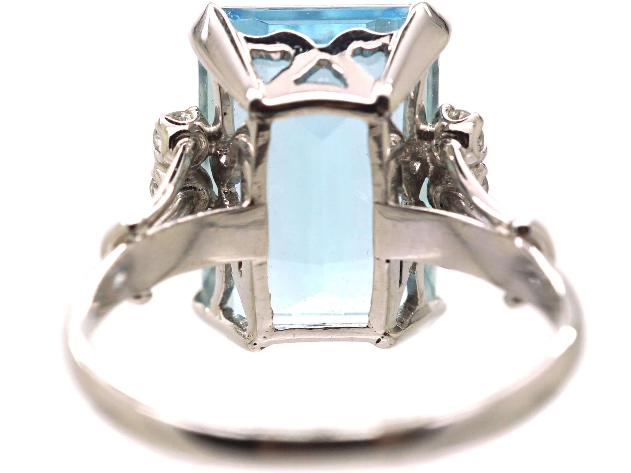 Mid 20th Century Platinum, Rectangular Step Cut Aquamarine & Diamond ...