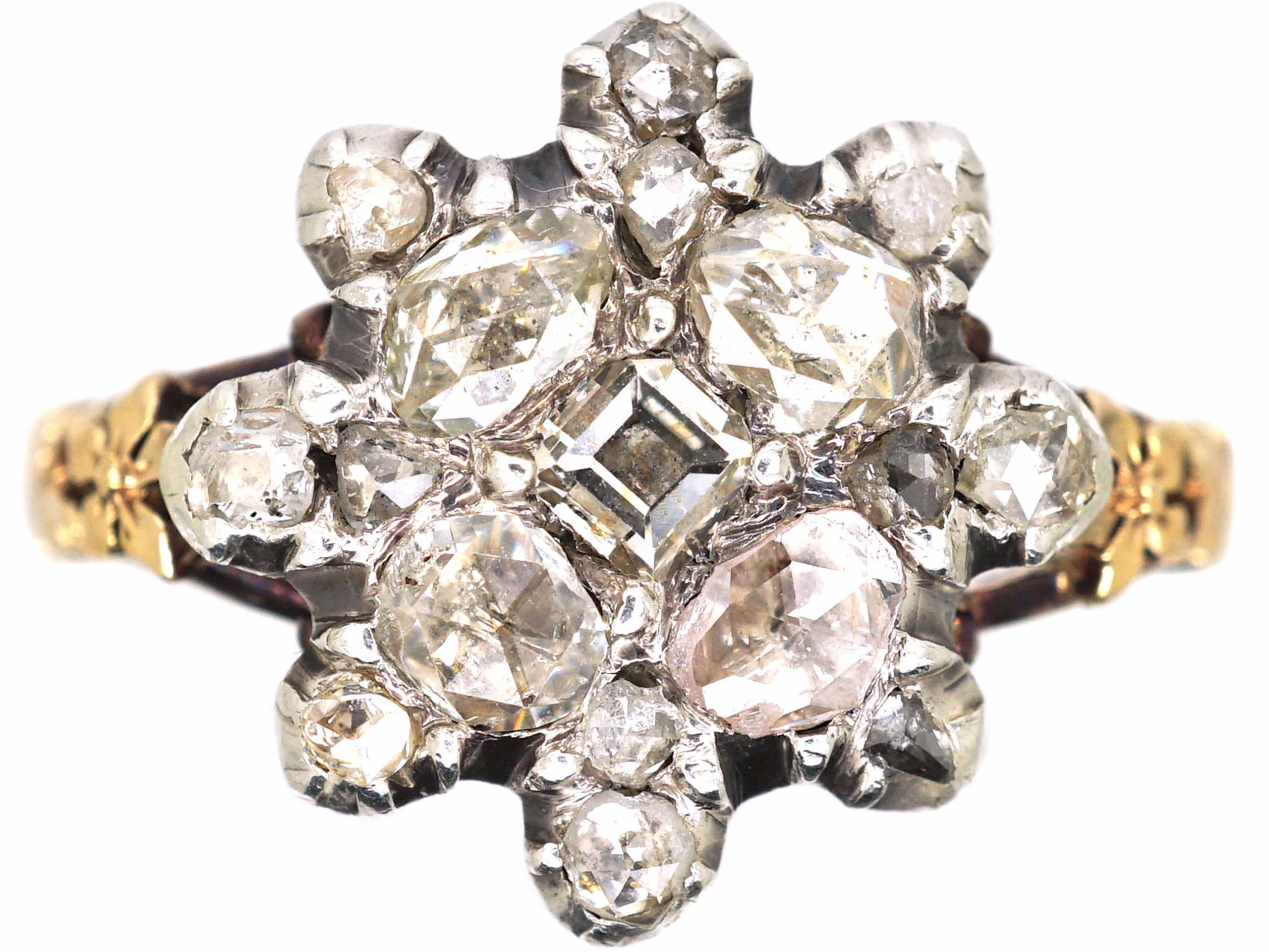 Georgian Gold & Silver Star Cluster Ring set with Rose Diamonds & a ...