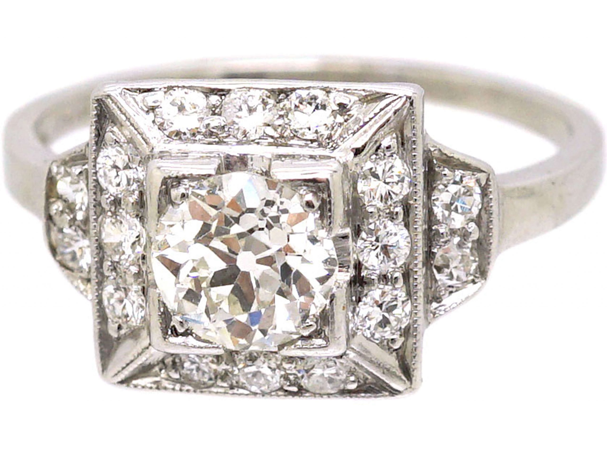 Early 20th Century Platinum Square Panel Ring. set with Diamonds (310Y ...