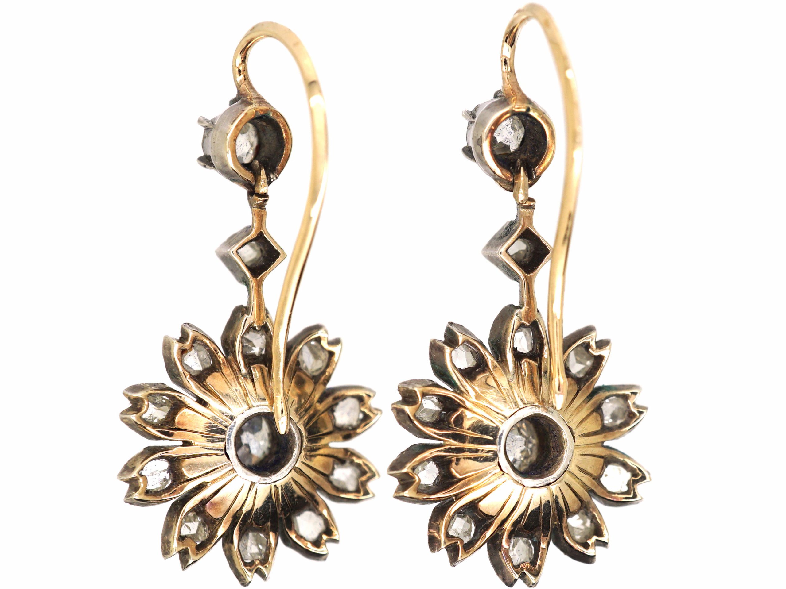 Victorian Gold & Silver Flower Drop Earrings set with Diamonds (286Y ...
