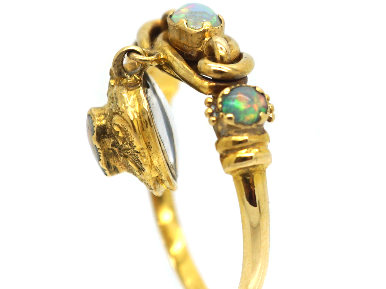 Early 19th Century 15ct Gold Lover's Knot & Heart Ring set with Opals ...