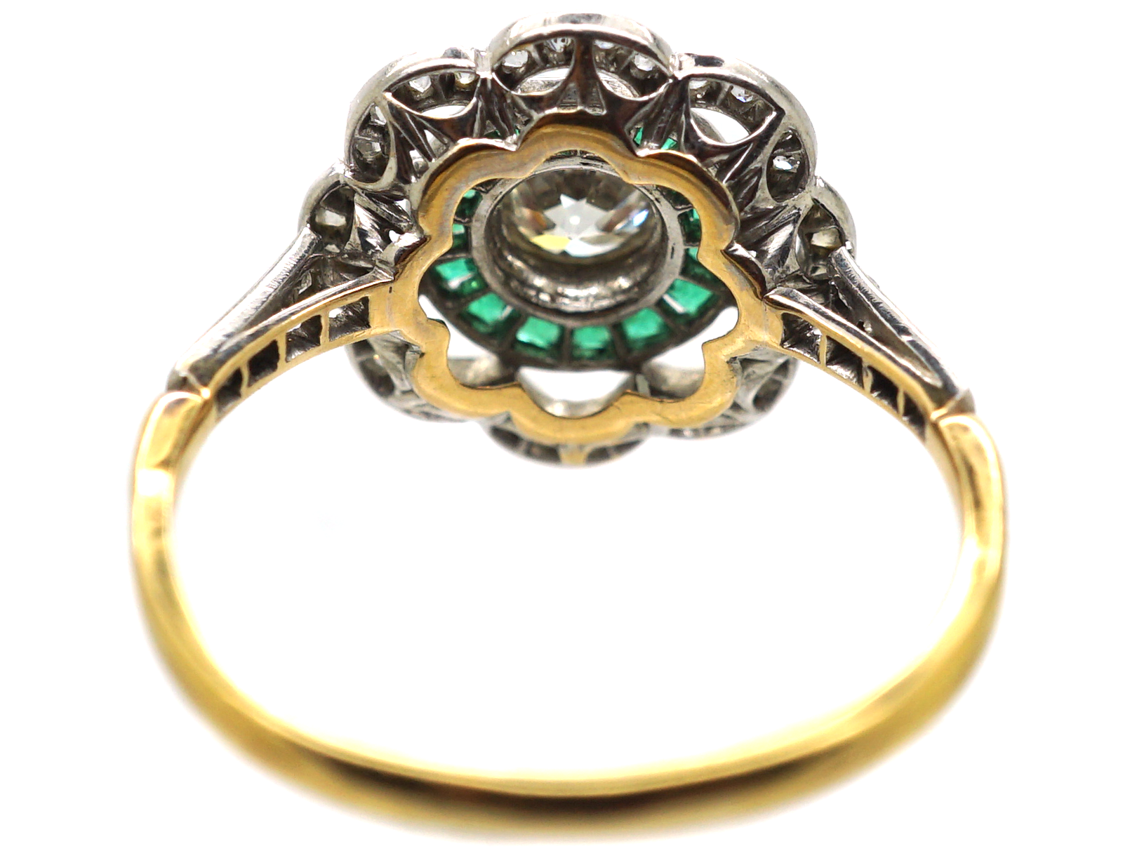 Art Deco 18ct Gold & Platinum, Emerald & Diamond Target Ring (330Y ...