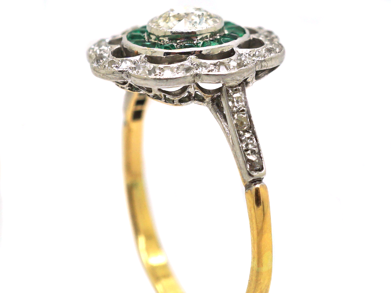 Art Deco 18ct Gold & Platinum, Emerald & Diamond Target Ring (330Y ...