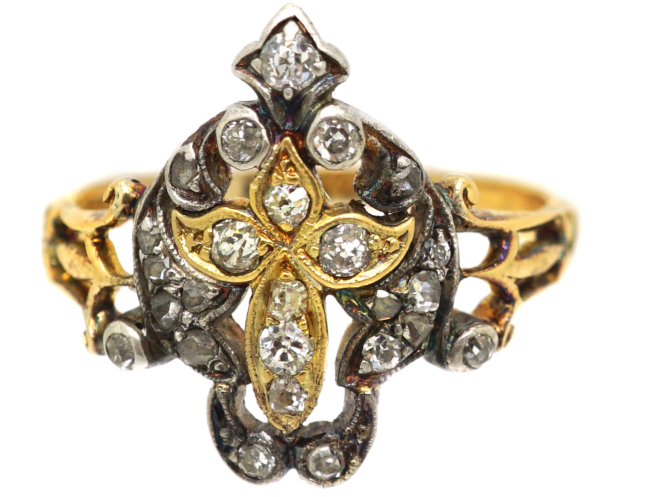 Victorian 18ct Gold & Silver Ring with Cross Motif set with Diamonds ...