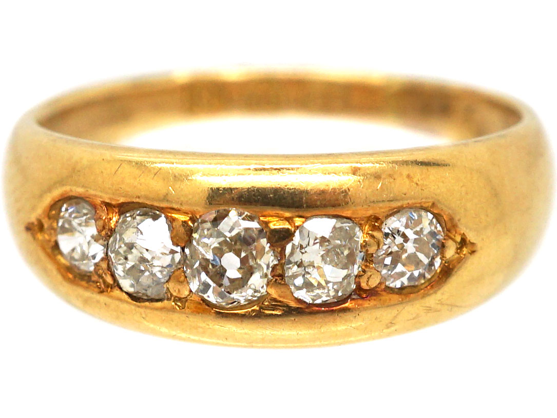 Victorian 18ct Gold Ring set with Five Old Mine Cut Diamonds (334Y ...