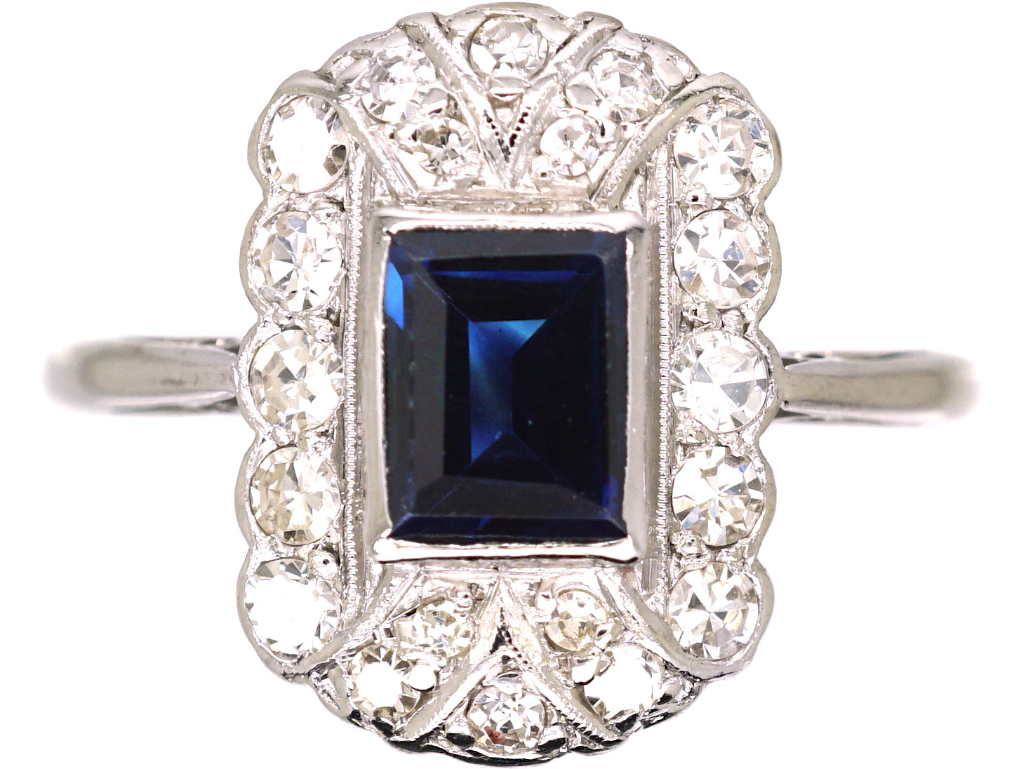 Art Deco 18ct White Gold & Platinum, Sapphire & Diamond Rectangular ...