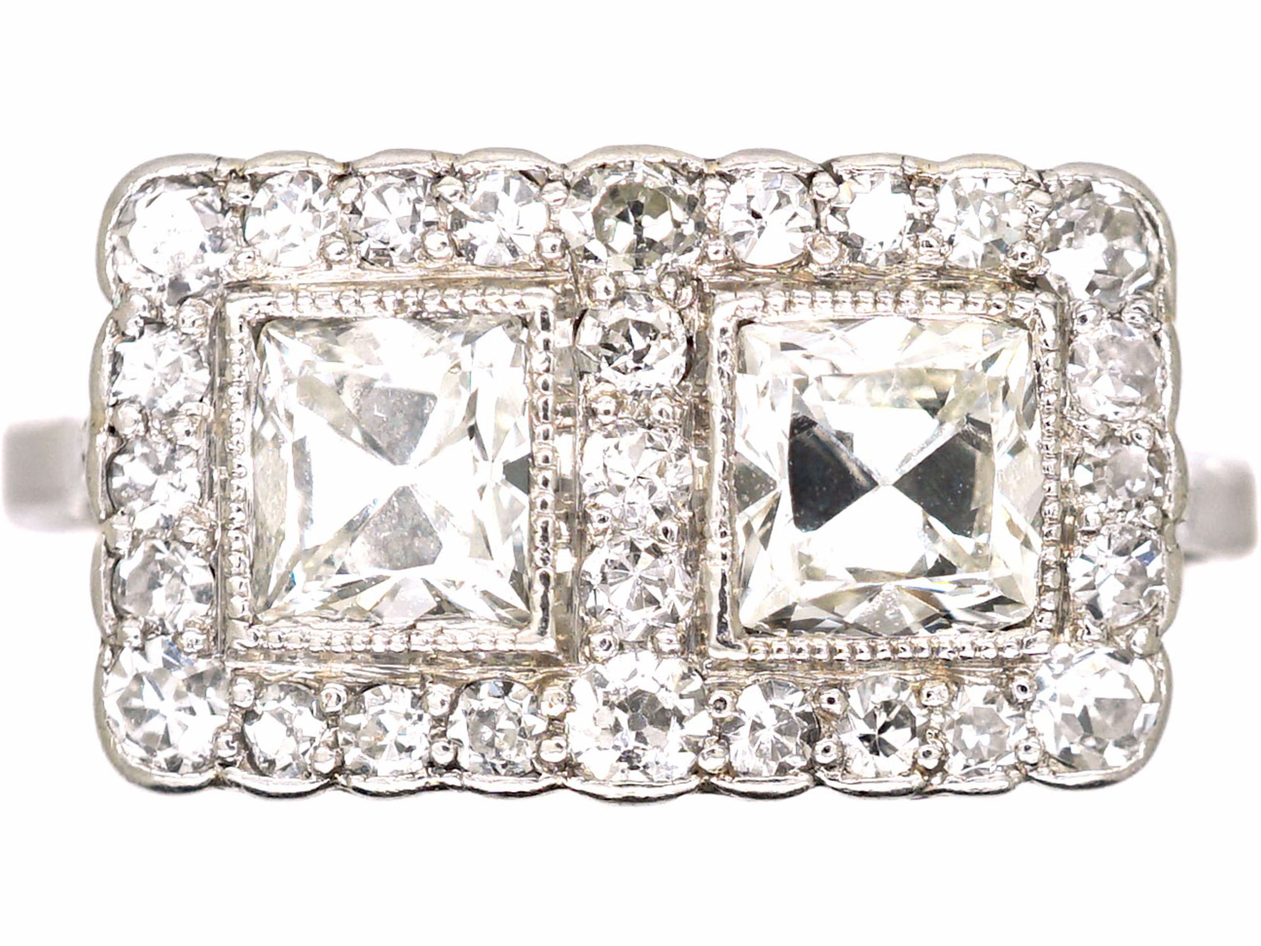 Early 20th Century Platinum Double Square Ring set with Two Princess ...