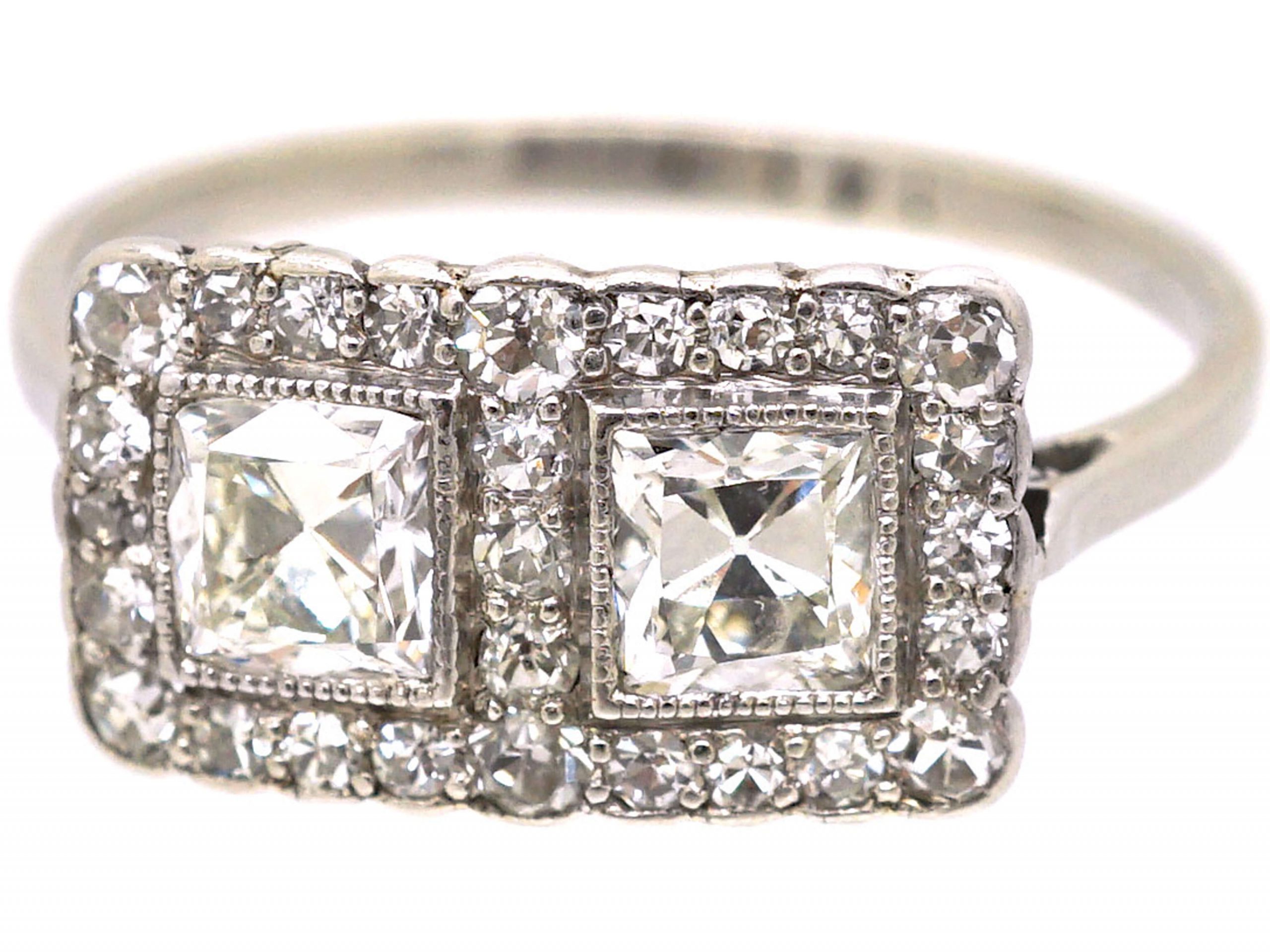 Early 20th Century Platinum Double Square Ring set with Two Princess ...