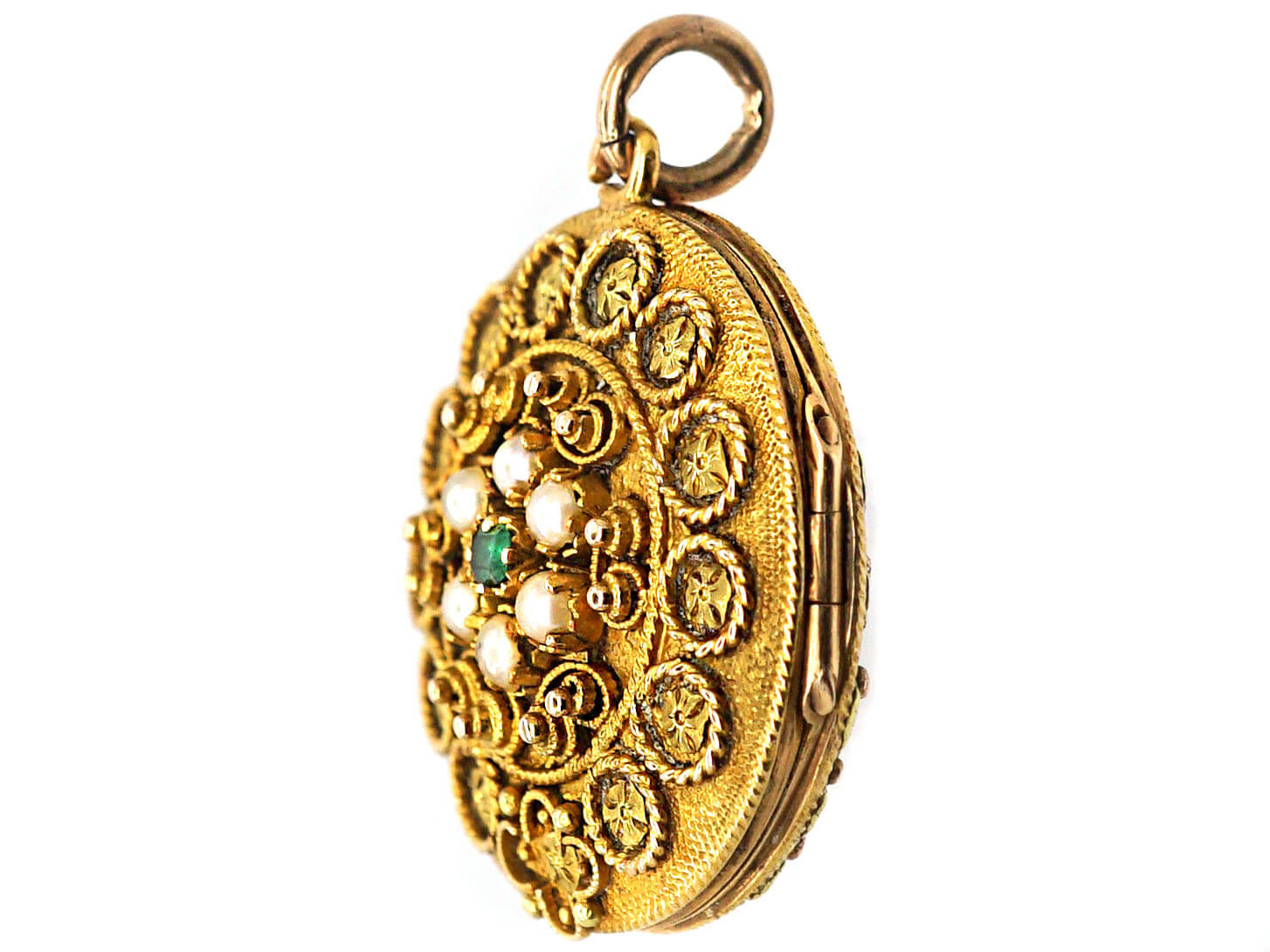 Georgian Three Colour Gold Round Locket set with Emeralds & Natural ...