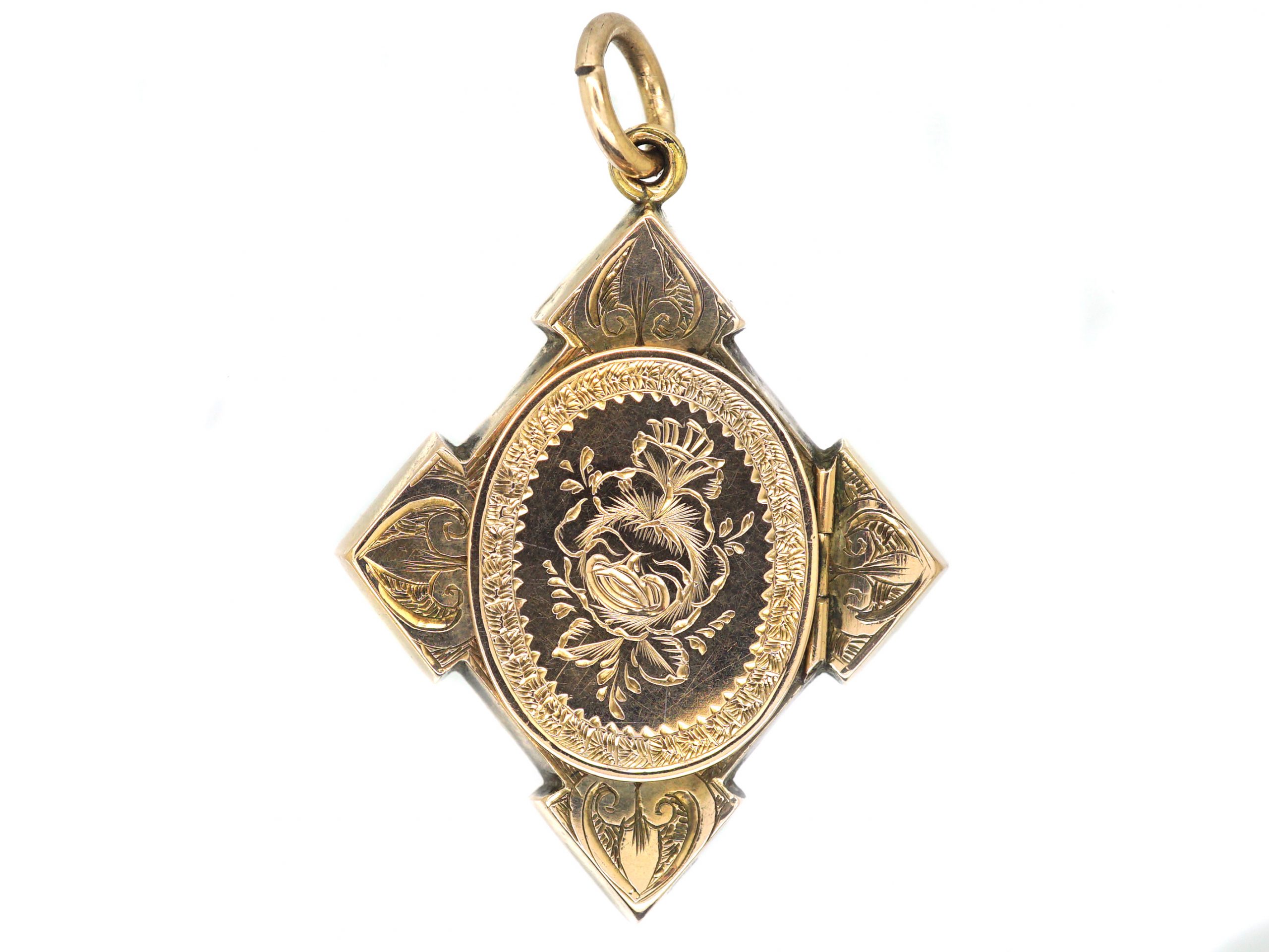Victorian Gold Back & Front Unusual Shaped Locket | AJC - AUS