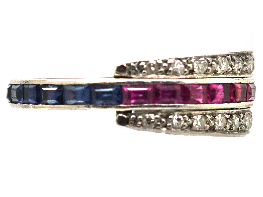 Art Deco 18ct White Gold Flip Over Ring set with Sapphires, Rubies ...
