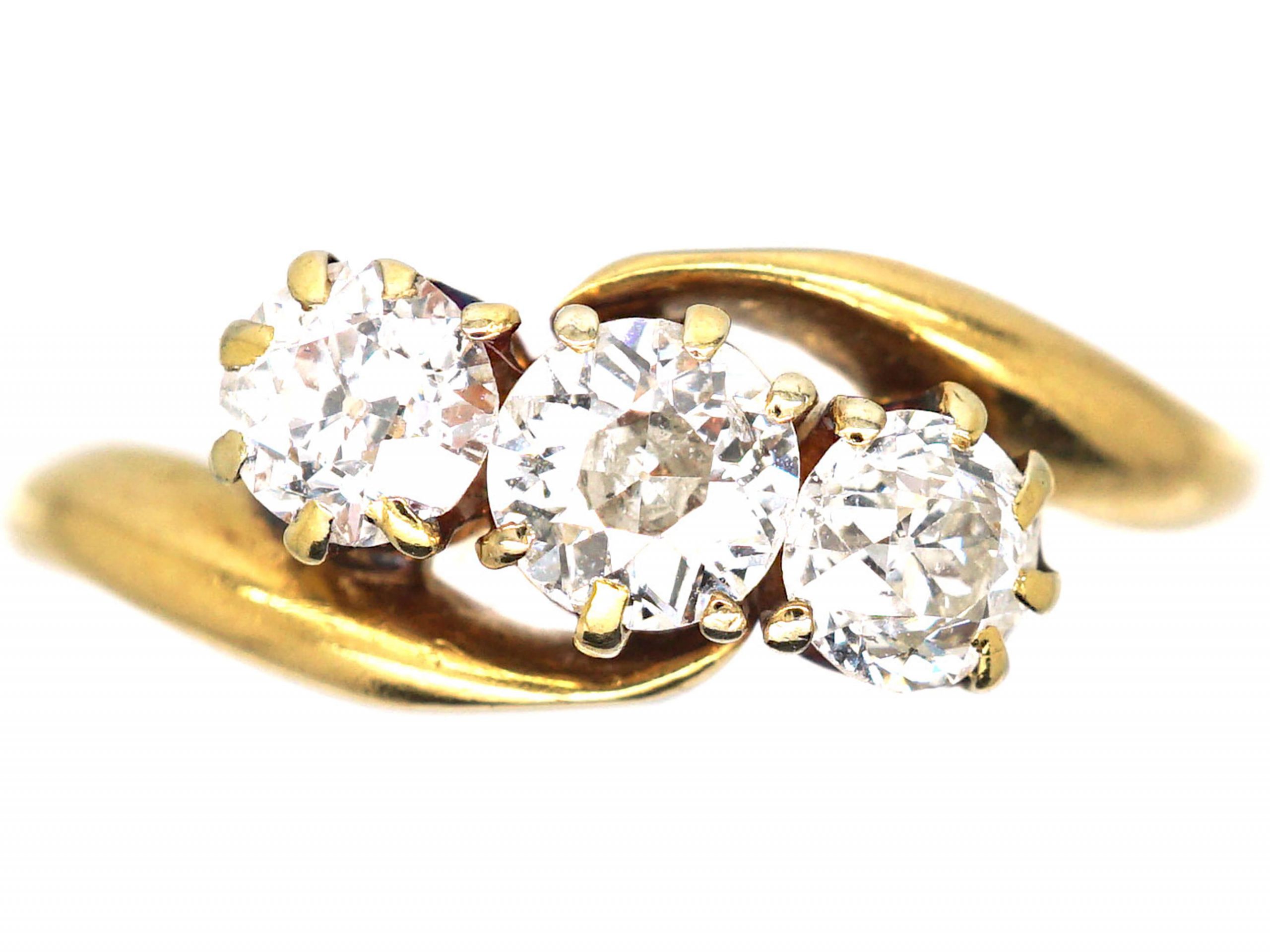 Edwardian 18ct Gold Three Stone Diamond Crossover Ring (393Y) | The ...