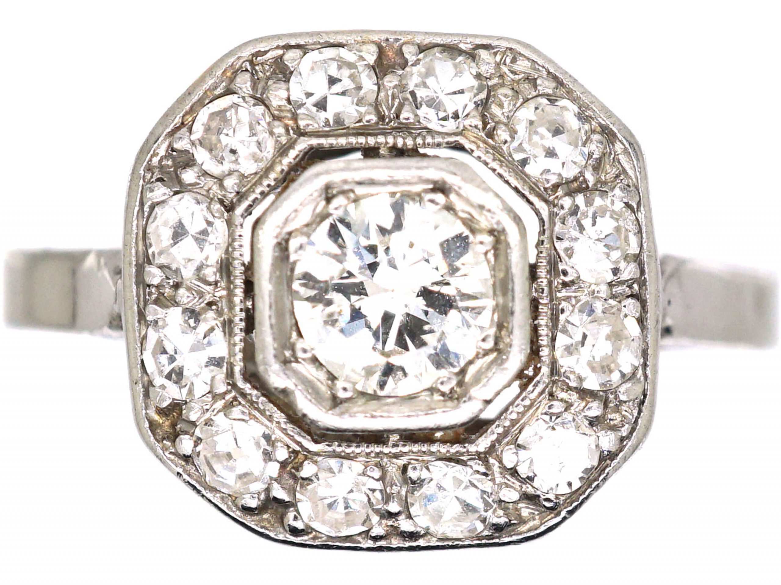 Art Deco 18ct White Gold & Diamond Octagonal Ring (960W) | The Antique ...